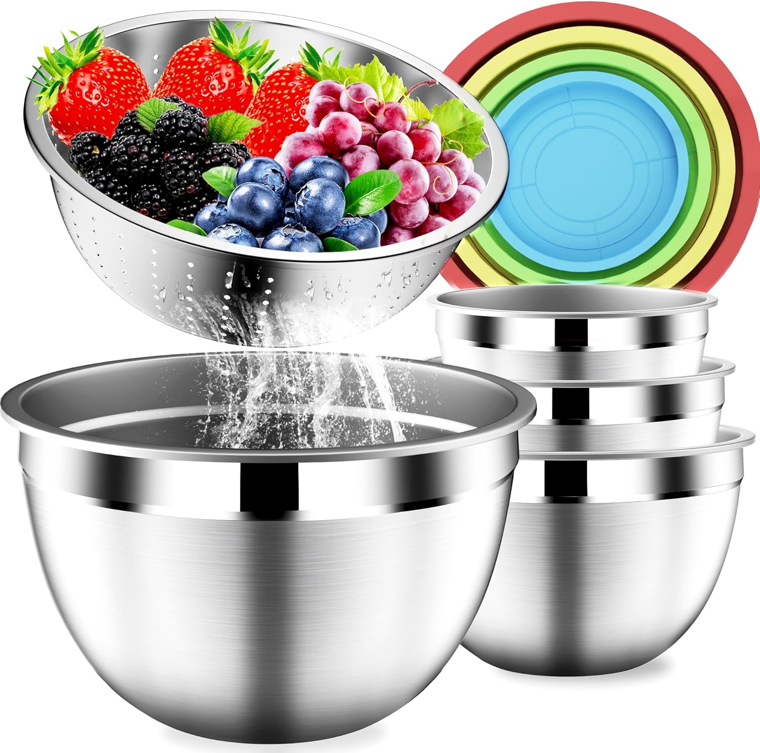 Amazon.com: DUTZUN Mixing Bowls with Strainer, Mixing Bowl with Lids ...