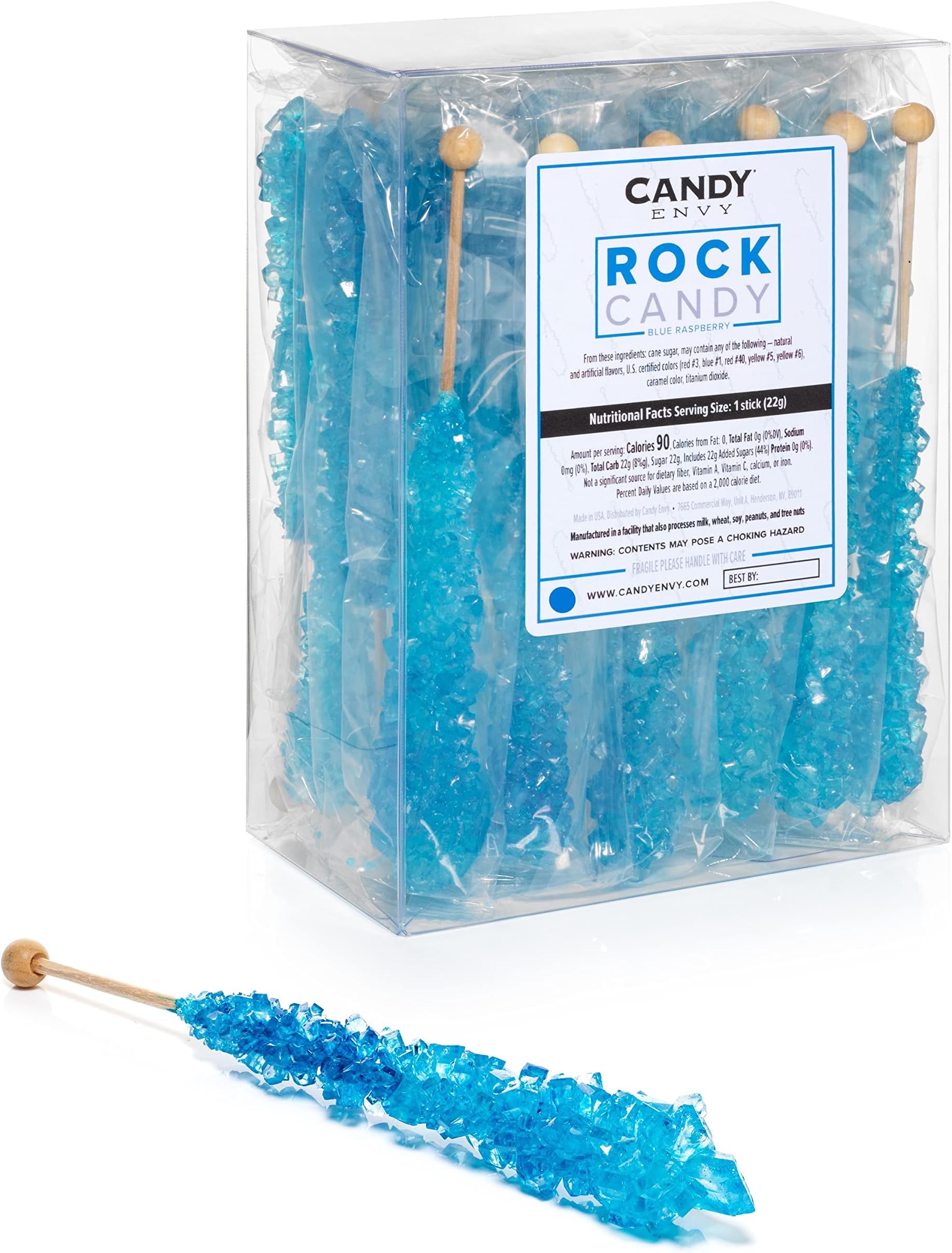Amazon.com : Candy Envy - Blue Rock Candy Sugar Sticks - Blue Raspberry ...