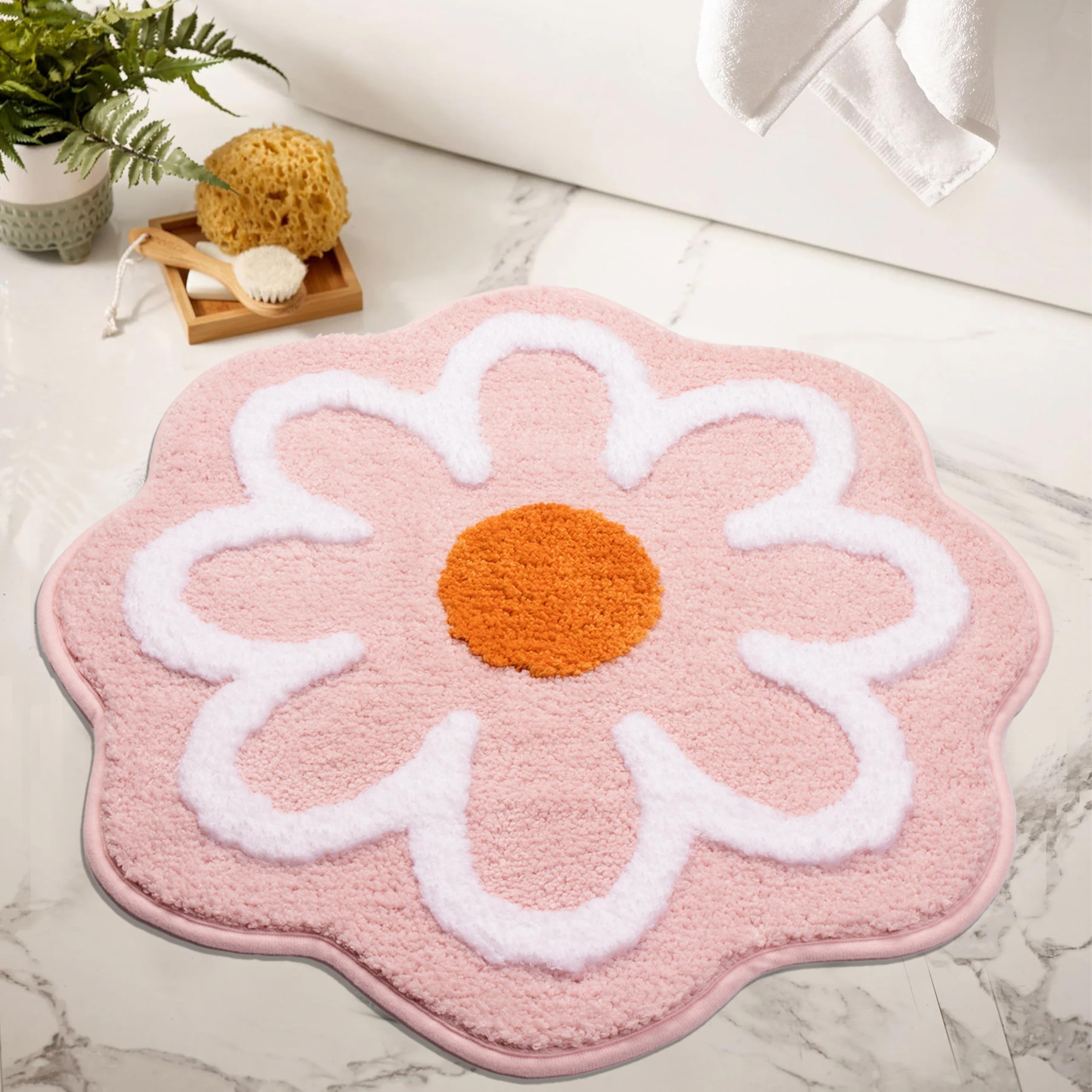 Amazon.com: Pink Bathroom Rugs Soft Microfiber Flower Bath Mat Non Slip ...