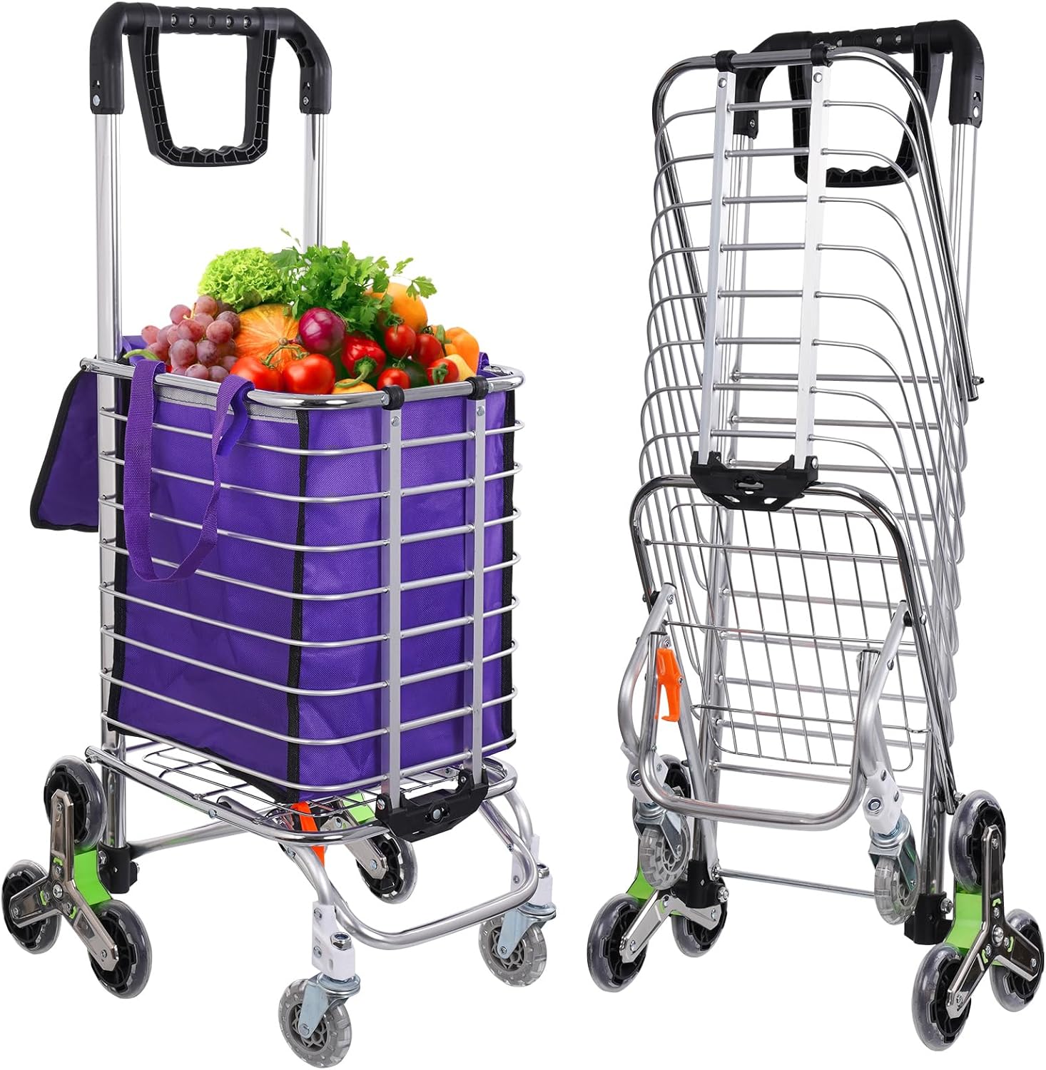 Carro de Compra Plegable, Carrito de Compras de Metal con 8 Ruedas ...