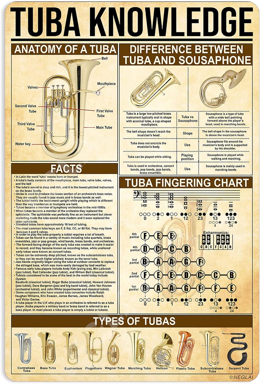 Amazon.com: NEGLAI Tuba Knowledge Metal Signs Poster, Wall Decor ...