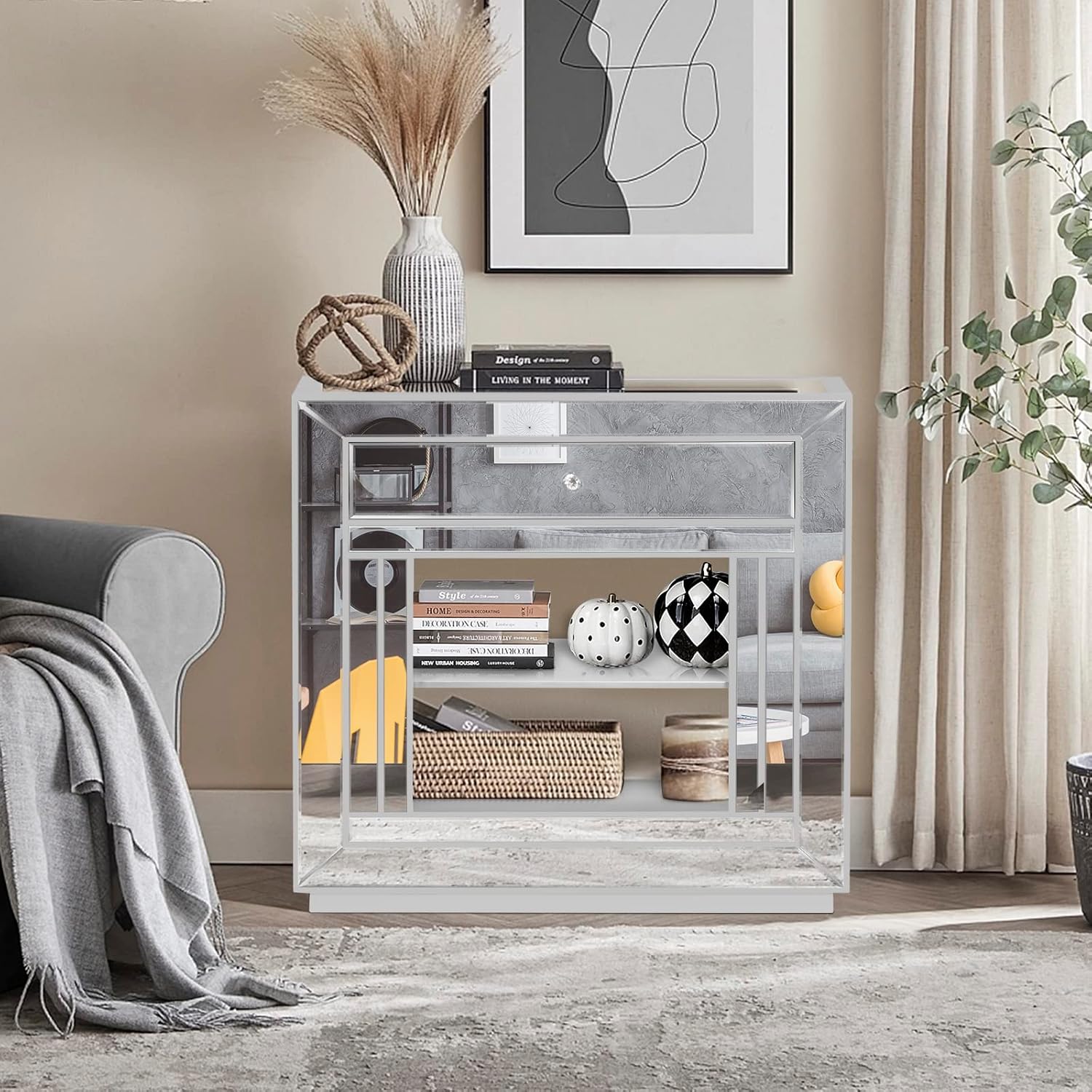 Amazon.com: Mirrored Fireplace TV Stand, Mirrored Media Entertainment ...