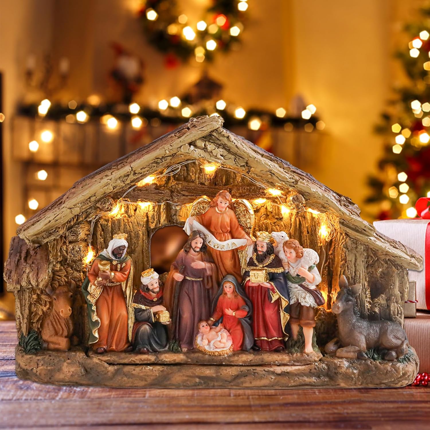 Amazon.com: Wonder Solar Christmas Nativity Scene Decorations - Stable ...