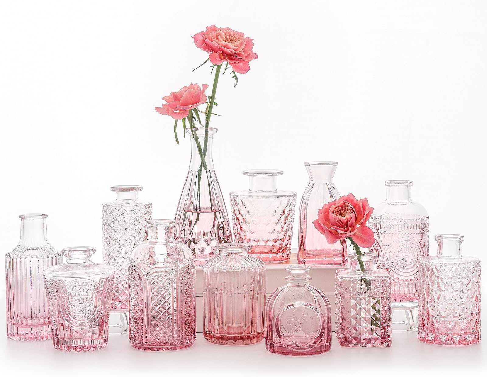Amazon.com: Pink Glass Bud Vase Set of 10 - Mini Vintage Vases for ...