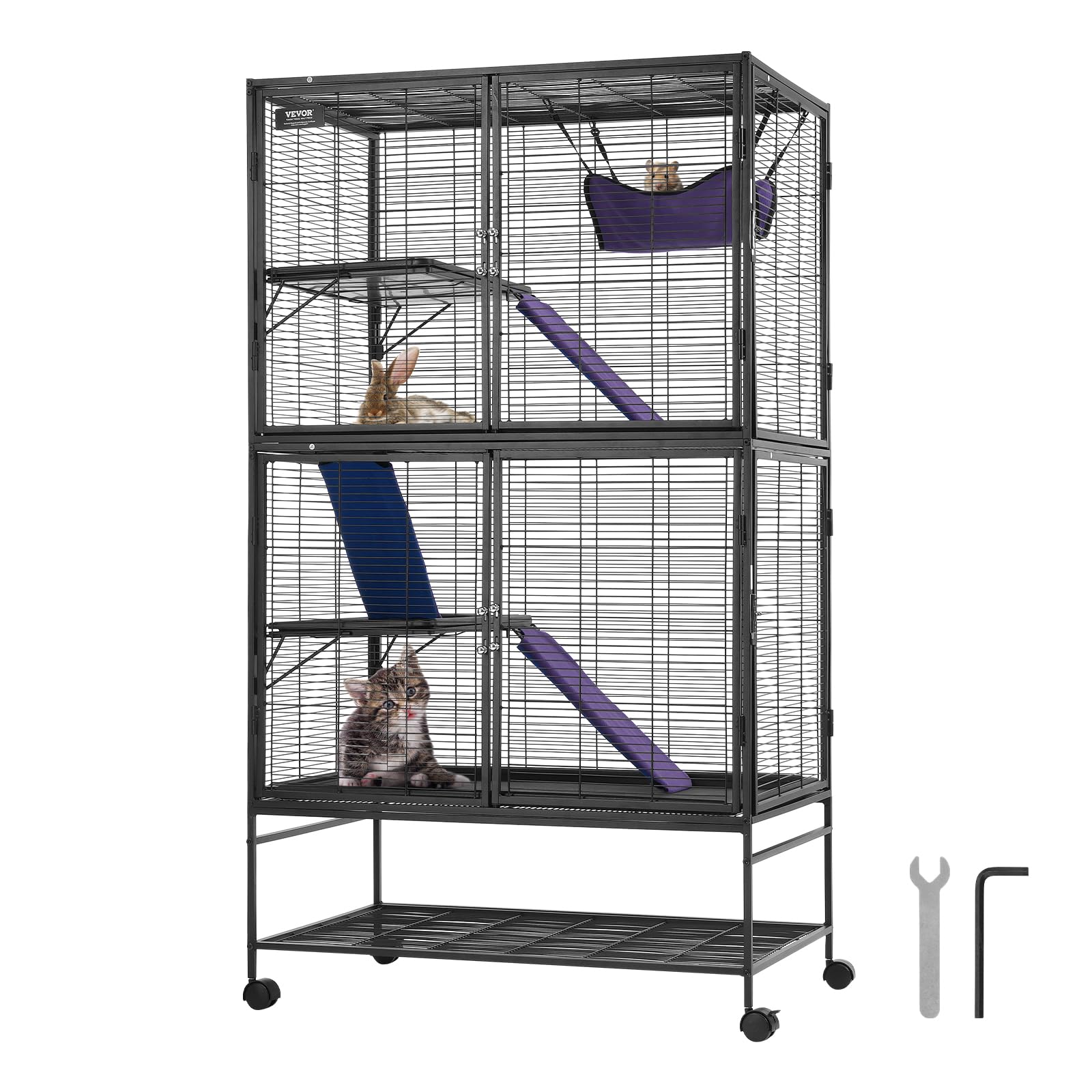 Amazon.com : VEVOR 64.6" Rolling Metal Ferret Cage, Large 4-Tier ...