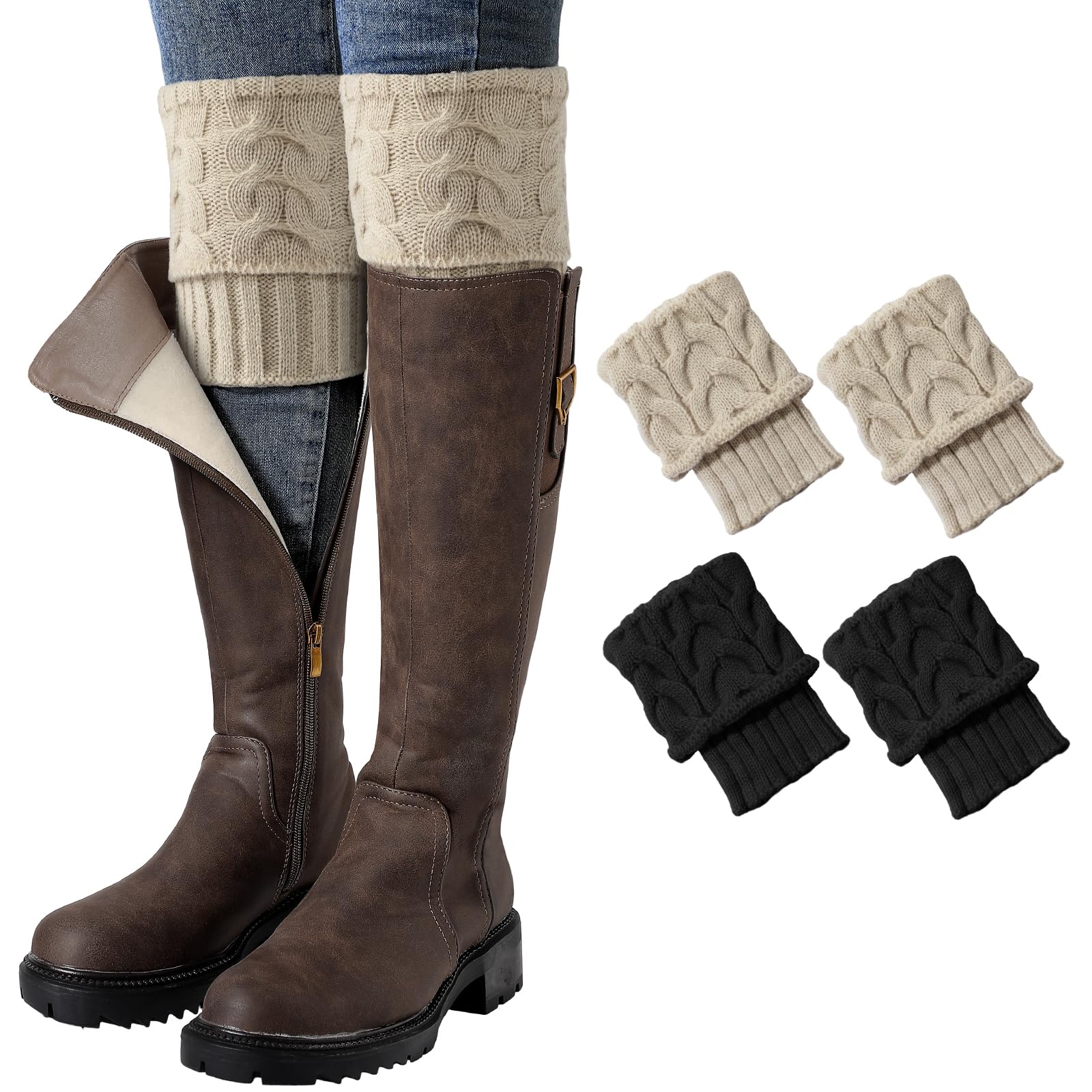 2 Pairs Boot Socks for Women - Crochet Knitted Boot Cuffs, Winter Warm ...