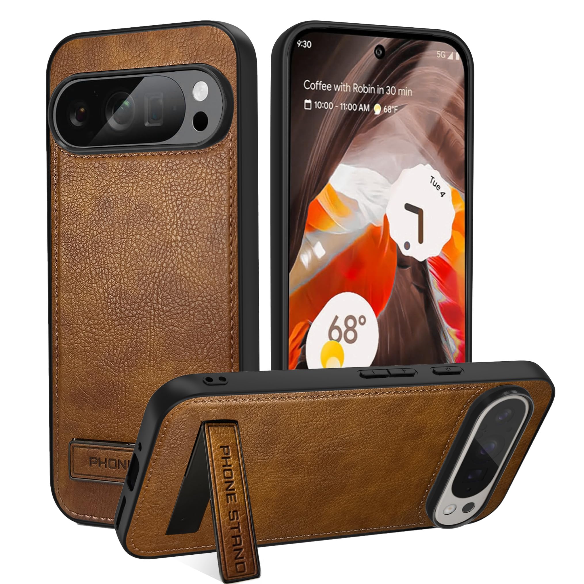 Amazon.com: KSELF for Google Pixel 9/9 Pro Leather Case, Slim Leather ...