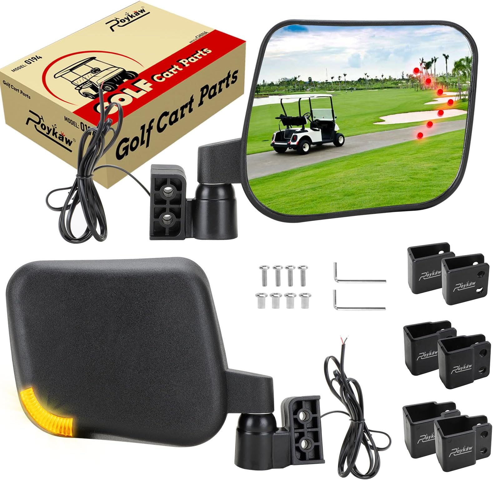 Amazon.com: Roykaw Golf Cart No Drilling Folding Side Rear view Mirror ...