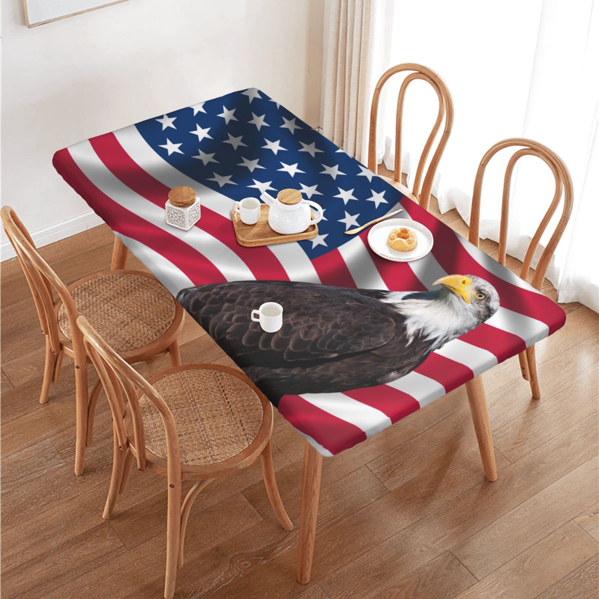 Amazon.com: Puoaiu American Flag Tablecloth Bald Eagle Table Cloth ...