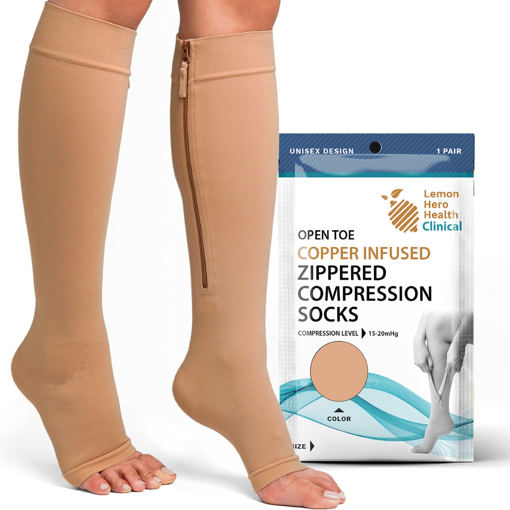 Amazon.com: Lemon Hero Copper-Infused Open Toe Zippered Compression ...
