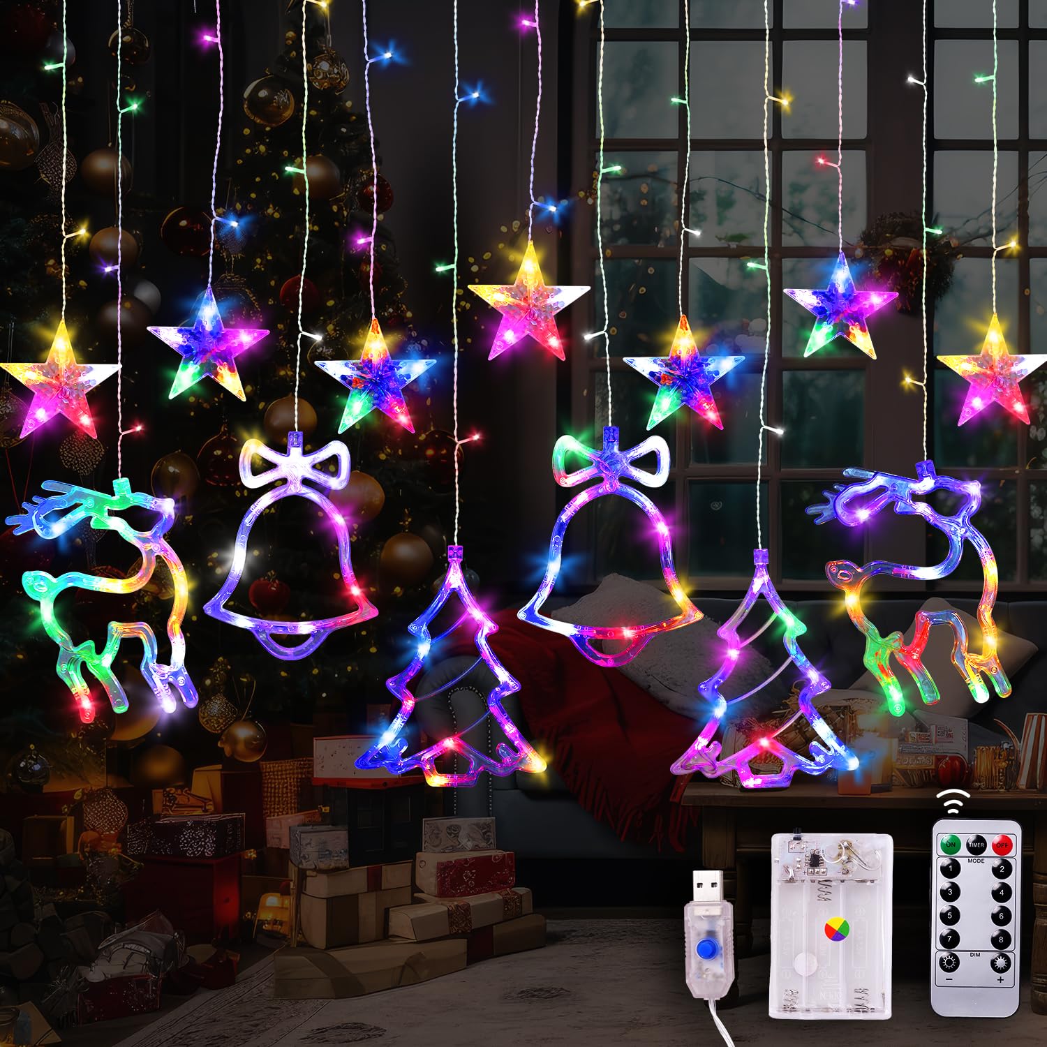 IKSII 138 LED Christmas Window Lights Battery Operated with 8 Modes ...