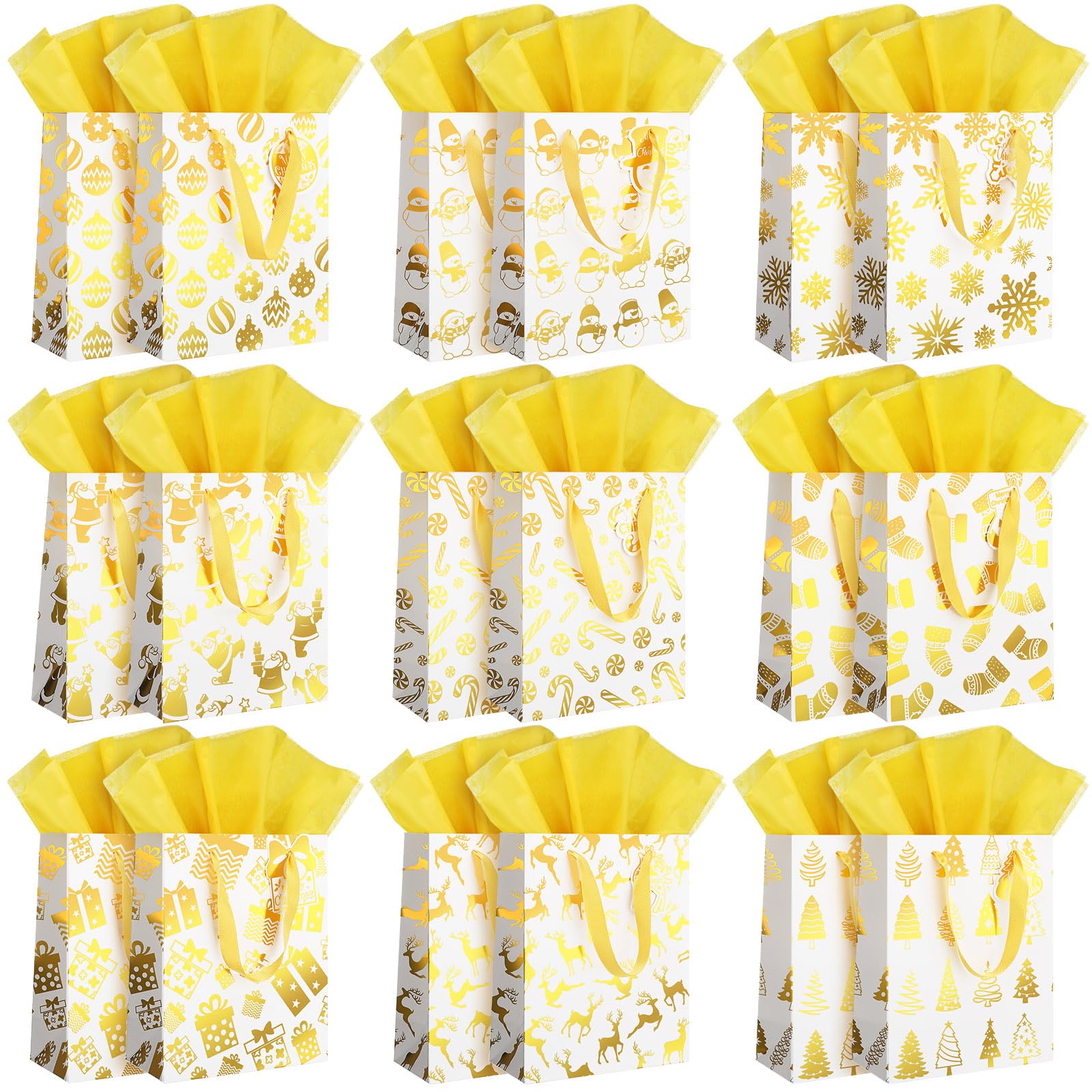 Amazon.com: Kolldenn 18 Pcs Christmas Paper Gift Bags 9 Style Gold Foil ...