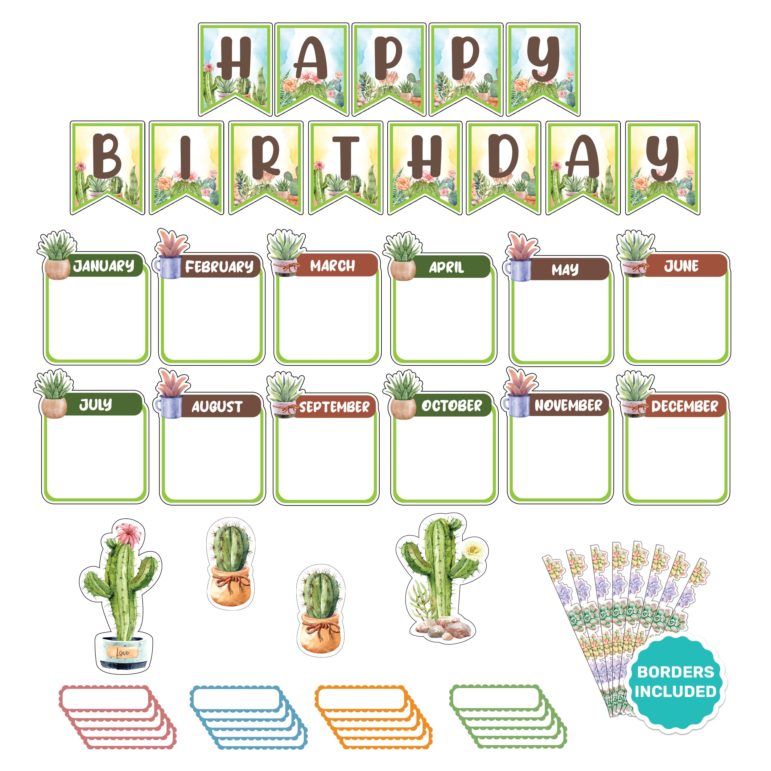 Amazon.com : Decorably 77 Pcs Cactus Birthday Bulletin Board with ...