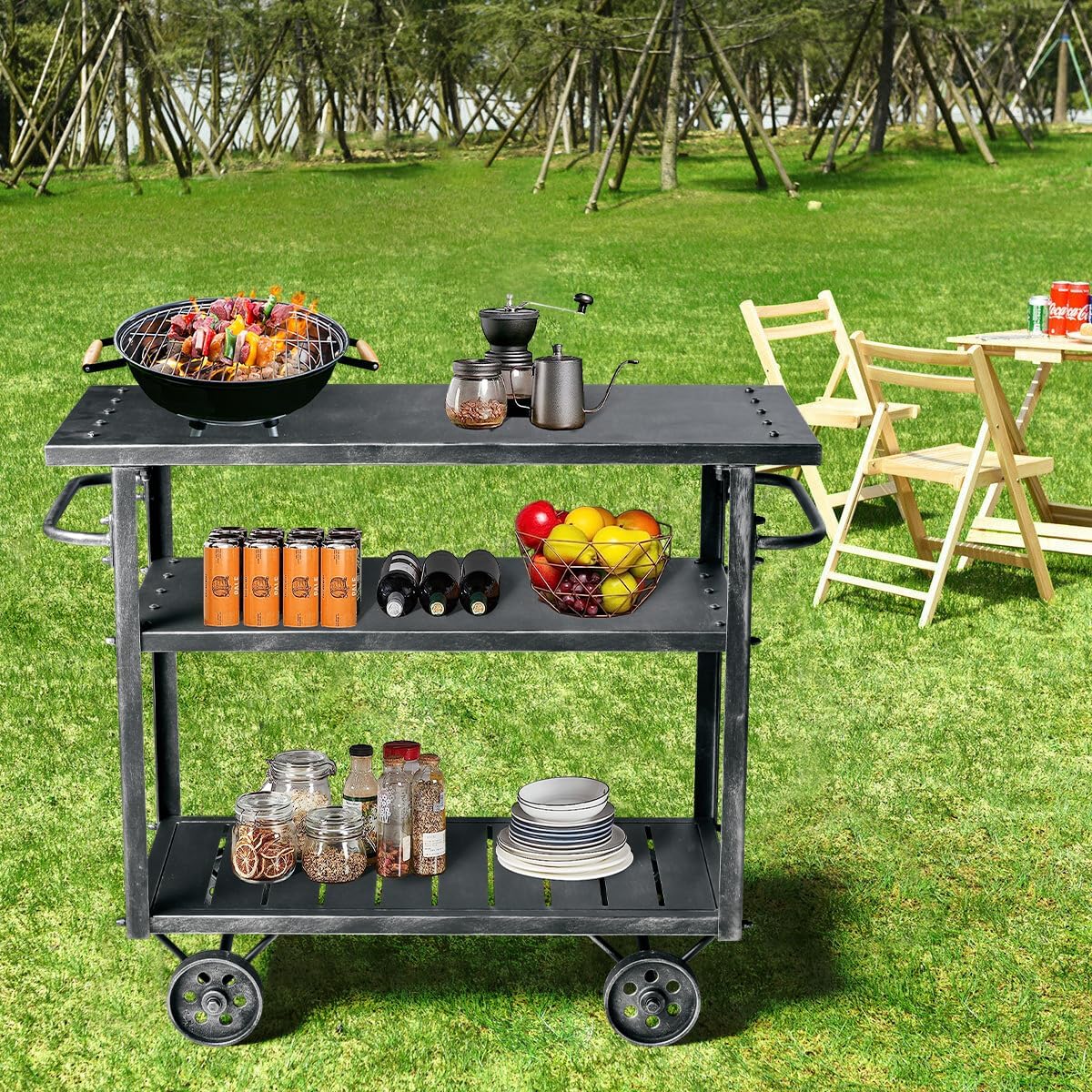 Amazon.com: LOKKHAN Rolling Bar Cart with Handle [3 Tier] Home Kitchen ...