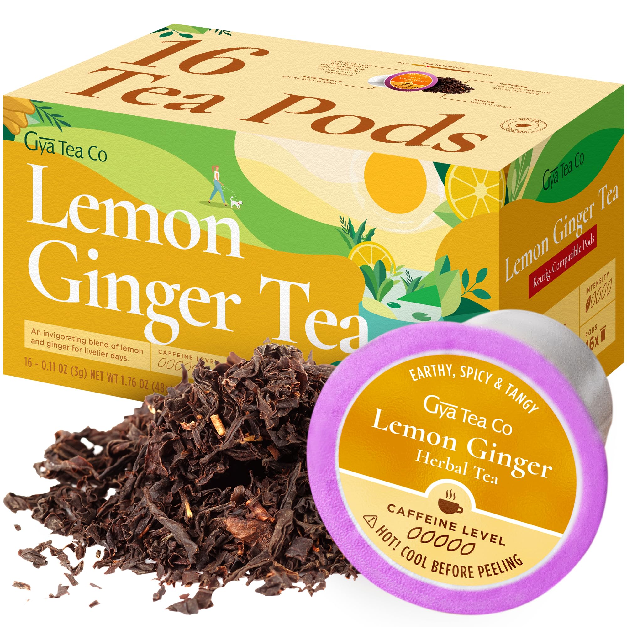 Amazon.com : Gya Tea Co Lemon Ginger Herbal Tea Pod (16 ct) - Decaf ...