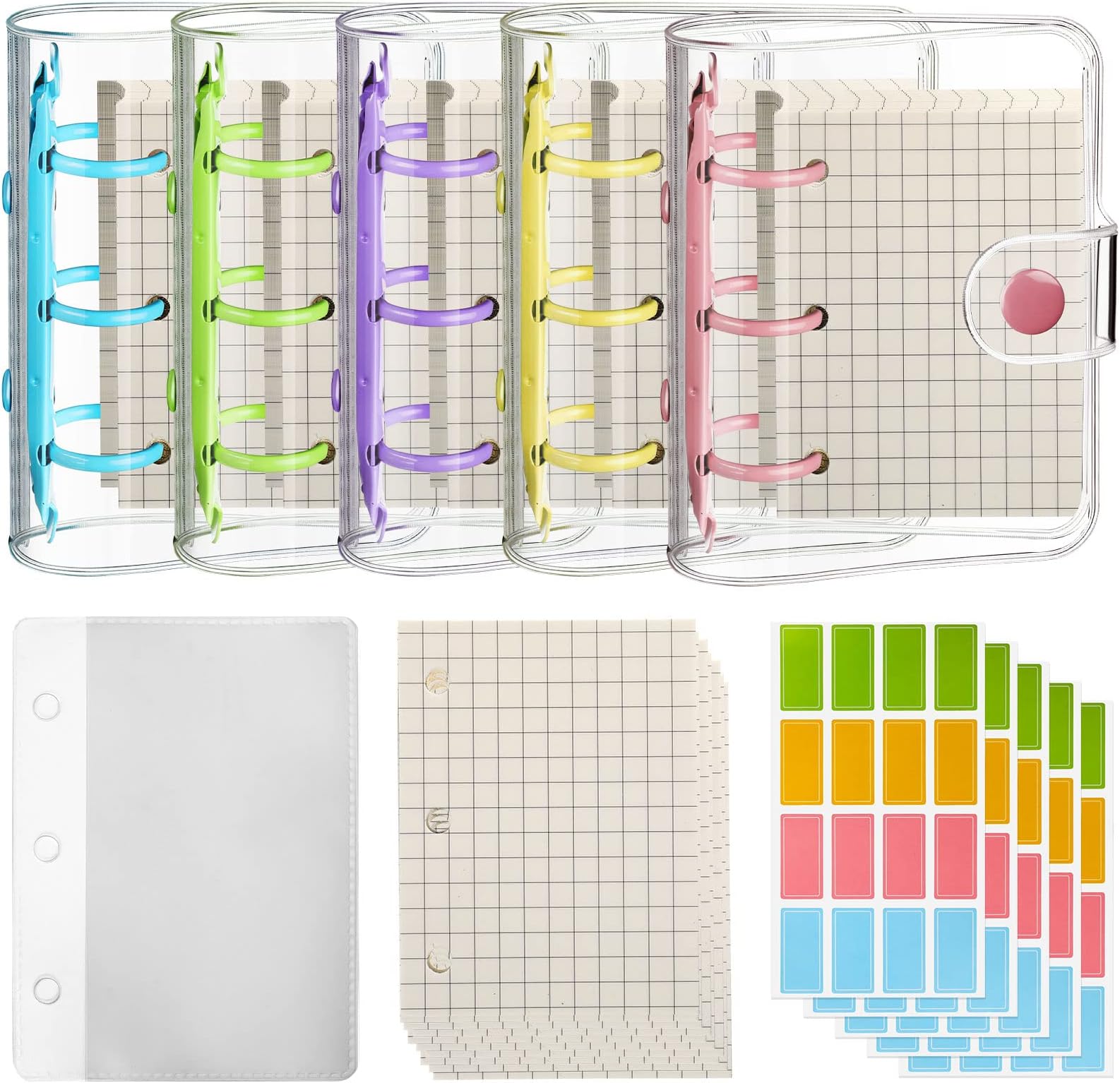 Amazon.com : 4 Pack Mini Transparent 3-Ring Clear PVC Notebook Covers with Binder Pockets - 320 ...