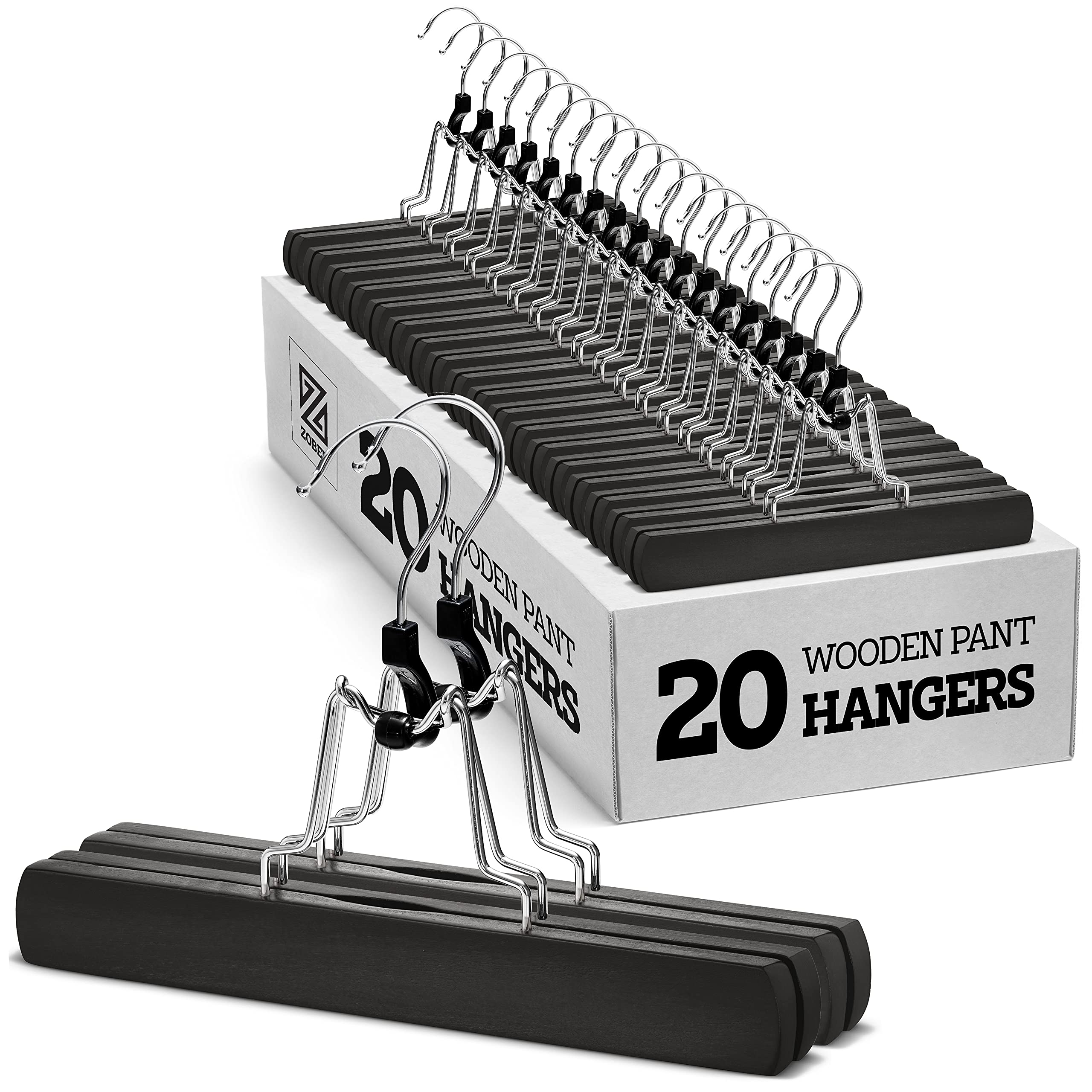 High-Grade Wooden Pants Hangers with Clips 20 Pack Non Slip Skirt ...