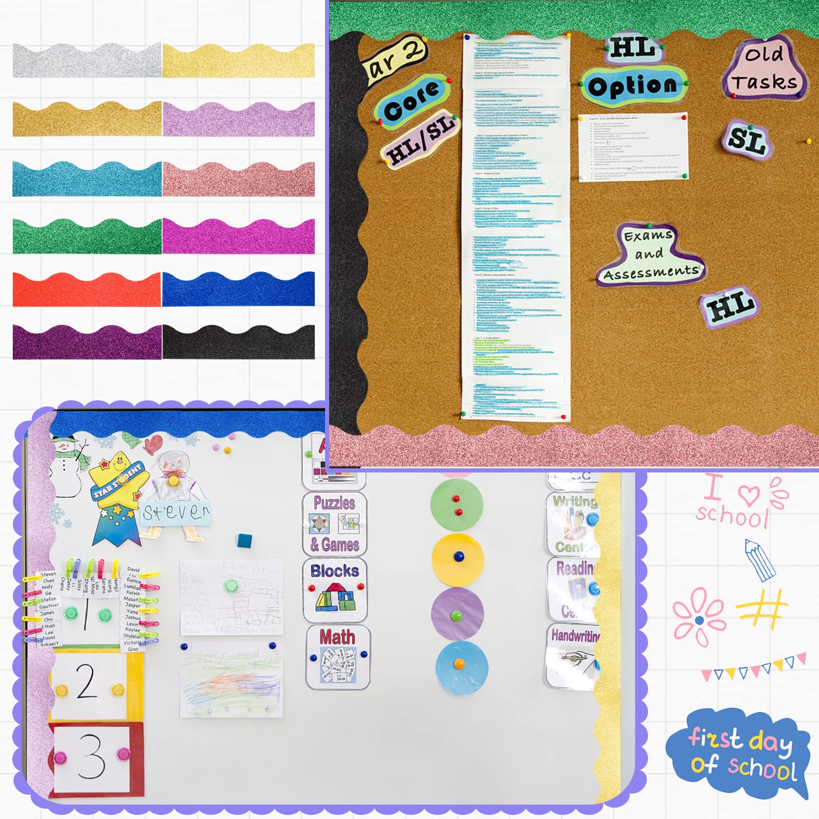 Snapklik.com : 160 Feet Glitter Bulletin Board Border Shiny Scalloped ...