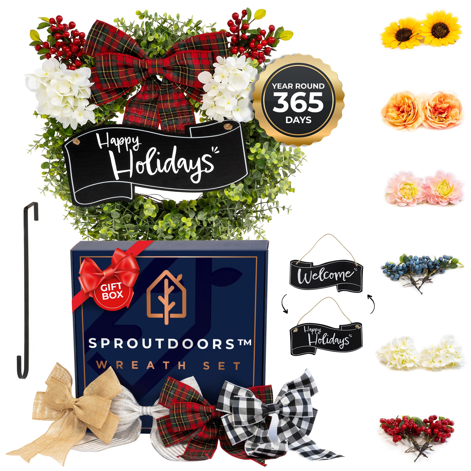 Amazon.com: 20 inch Christmas Wreath Outdoor Gift Set for All Season ...