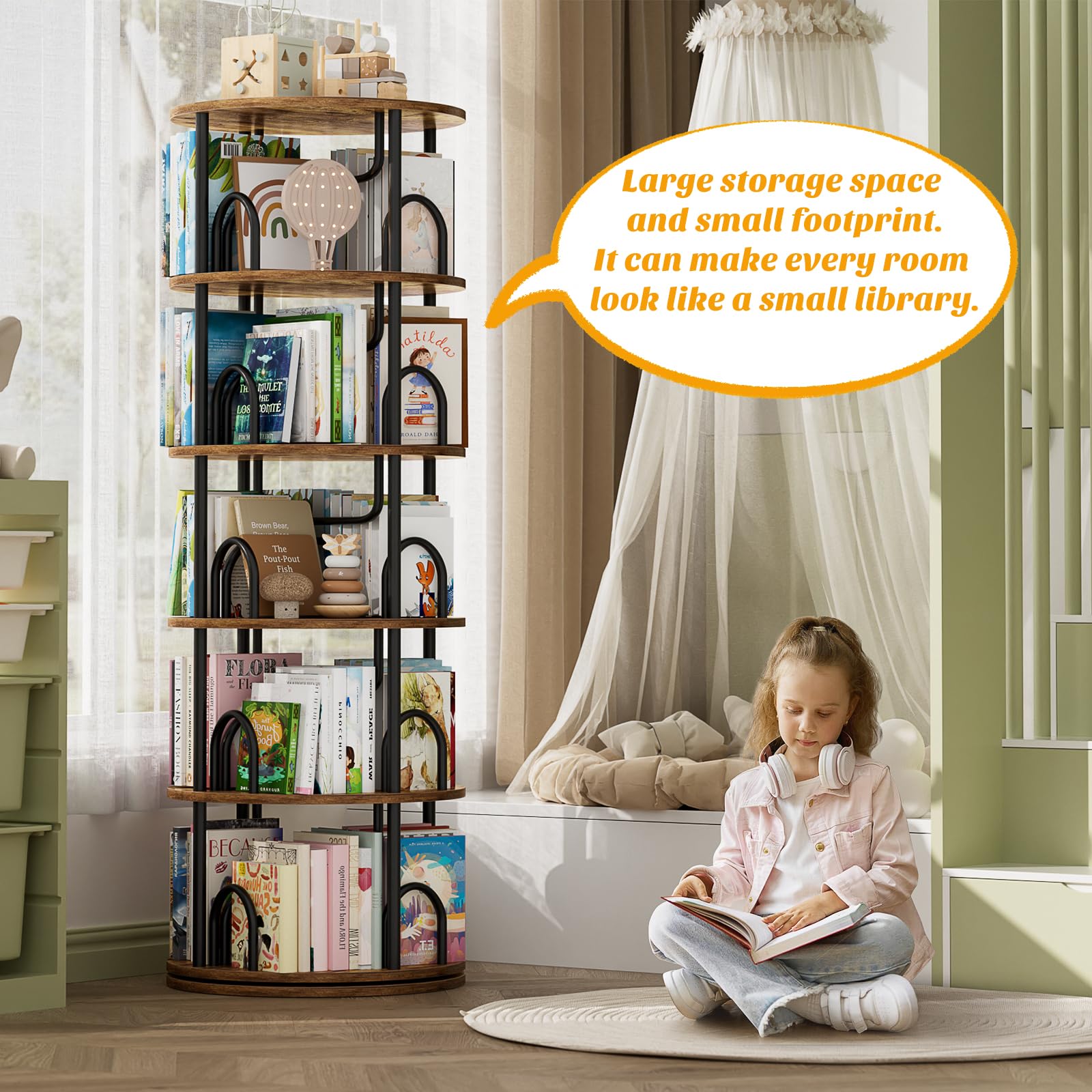 Snapklik.com : 5 Tier Rotating Bookshelf Tower, 360 Display Spinning ...