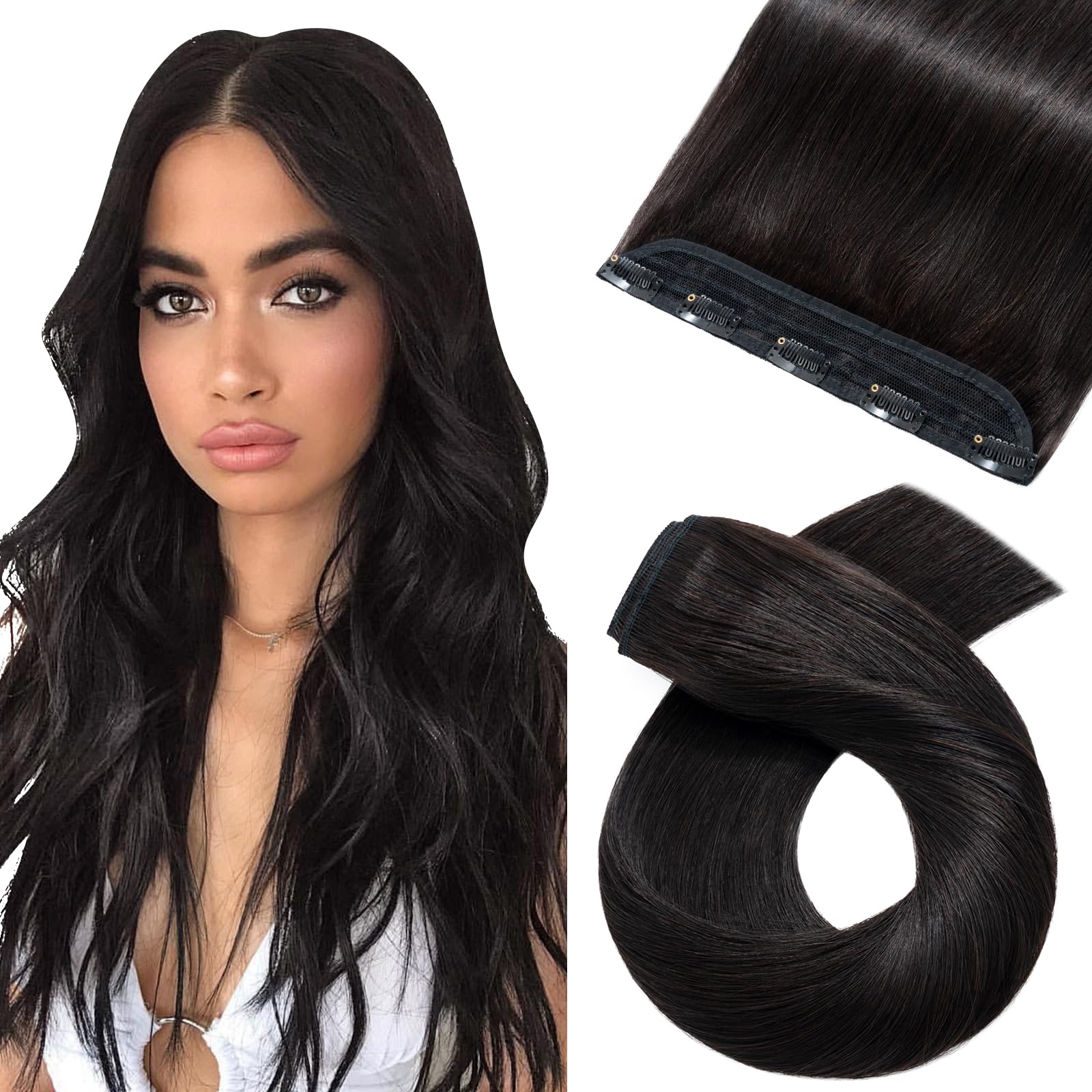 Silk-co One Piece Clip on Hair Extensions Seamless Hair Extensions ...