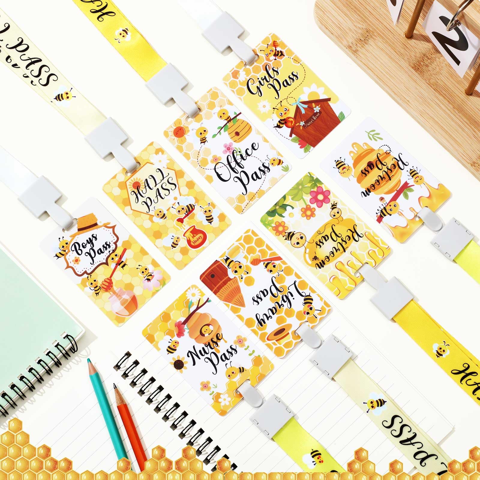 Snapklik.com : 8 Set PVC Hall Pass Lanyards Bee Theme Unbreakable Hall ...