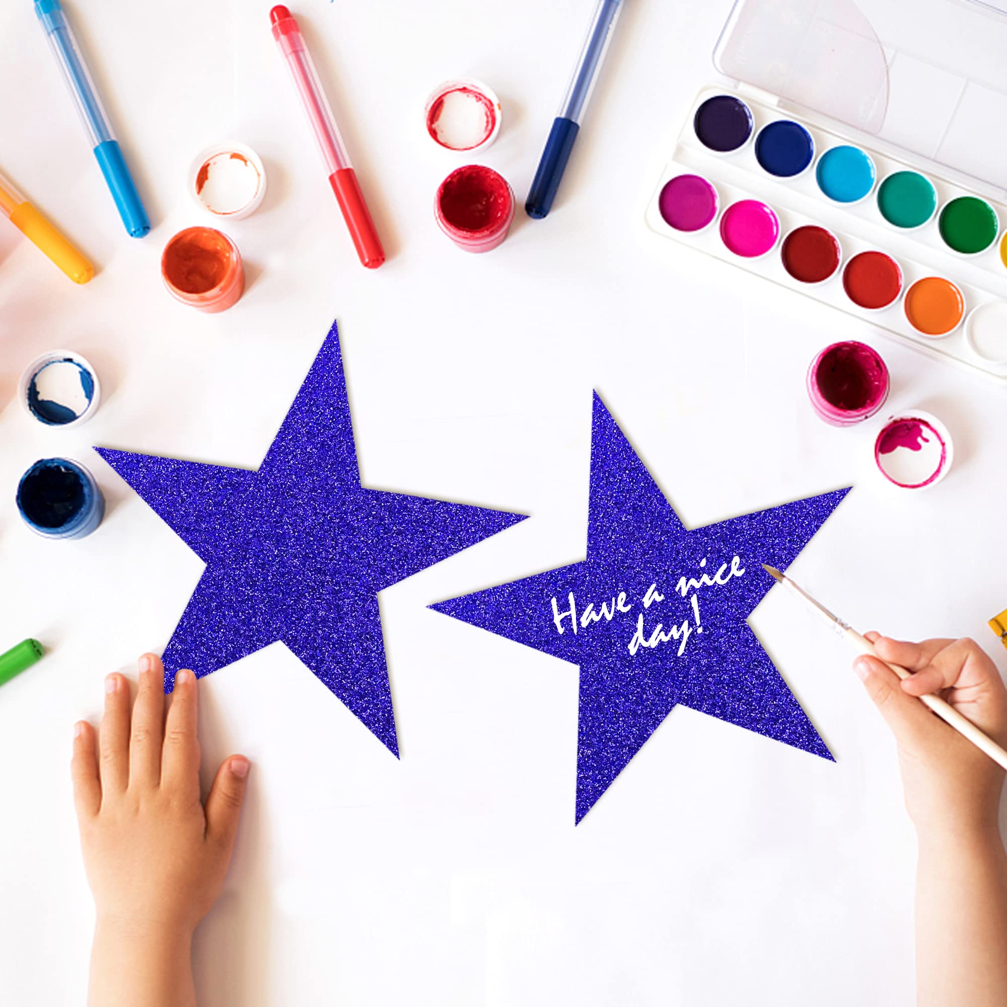 Snapklik.com : 100 PCS Glitter Blue Five Star Cutouts Paper Stars ...