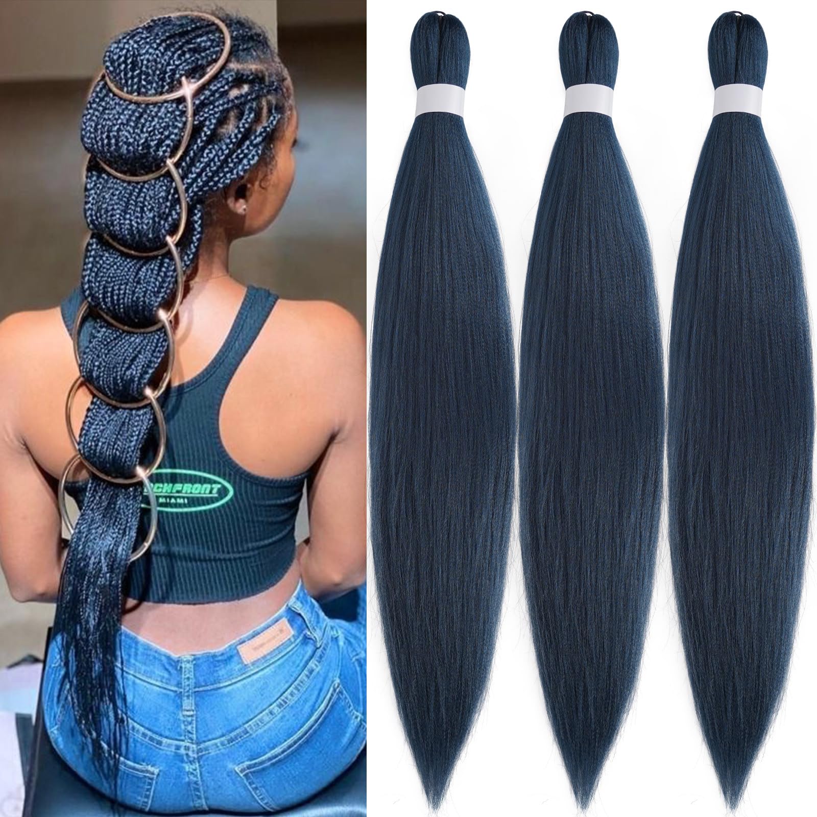 Amazon.com : UPruyo Dark Blue Pre Stretched Braiding Hair 30 Inch ...