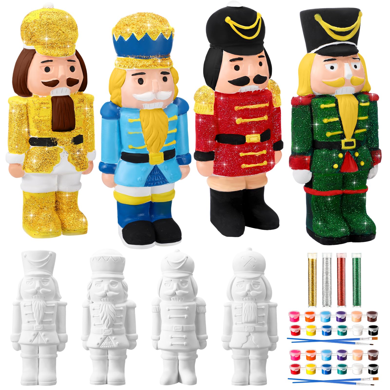 Amazon.com: Poen Set of 4 Ceramic Christmas Nutcrackers Figurines Paint ...