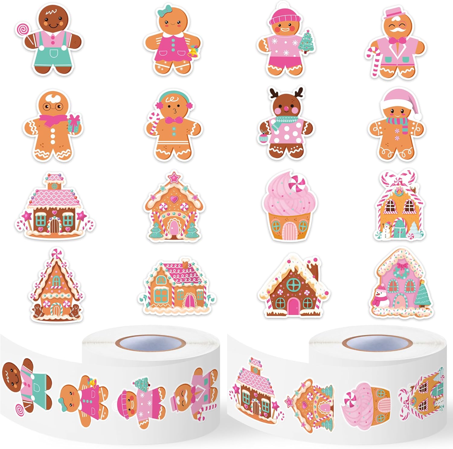 Amazon.com: GUjianzhi Christmas Gingerbread Sticker Rolls – 2Pcs Pink ...