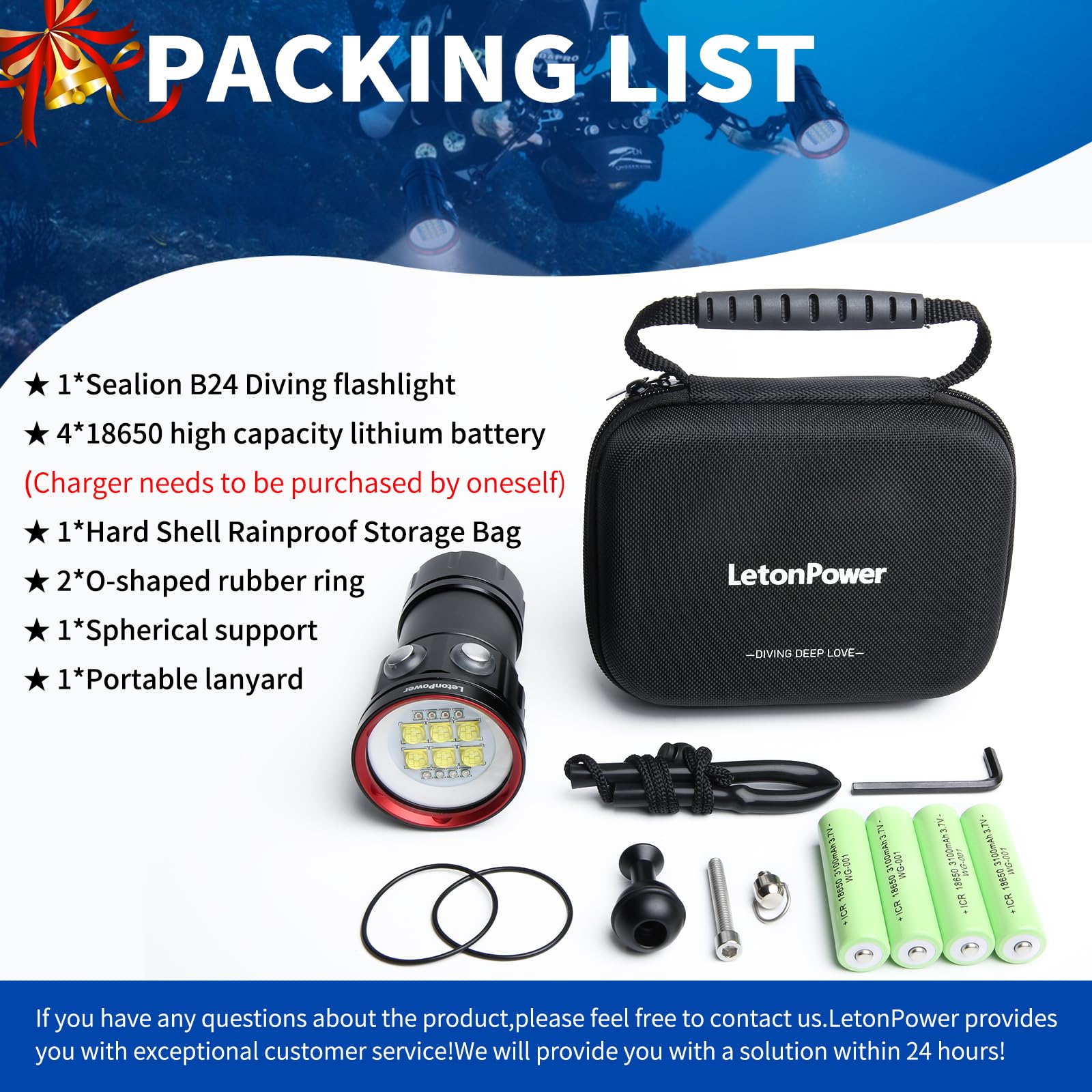 LetonPower B24 Dive Light Underwater Flashlight 9000Lumens Underwater ...