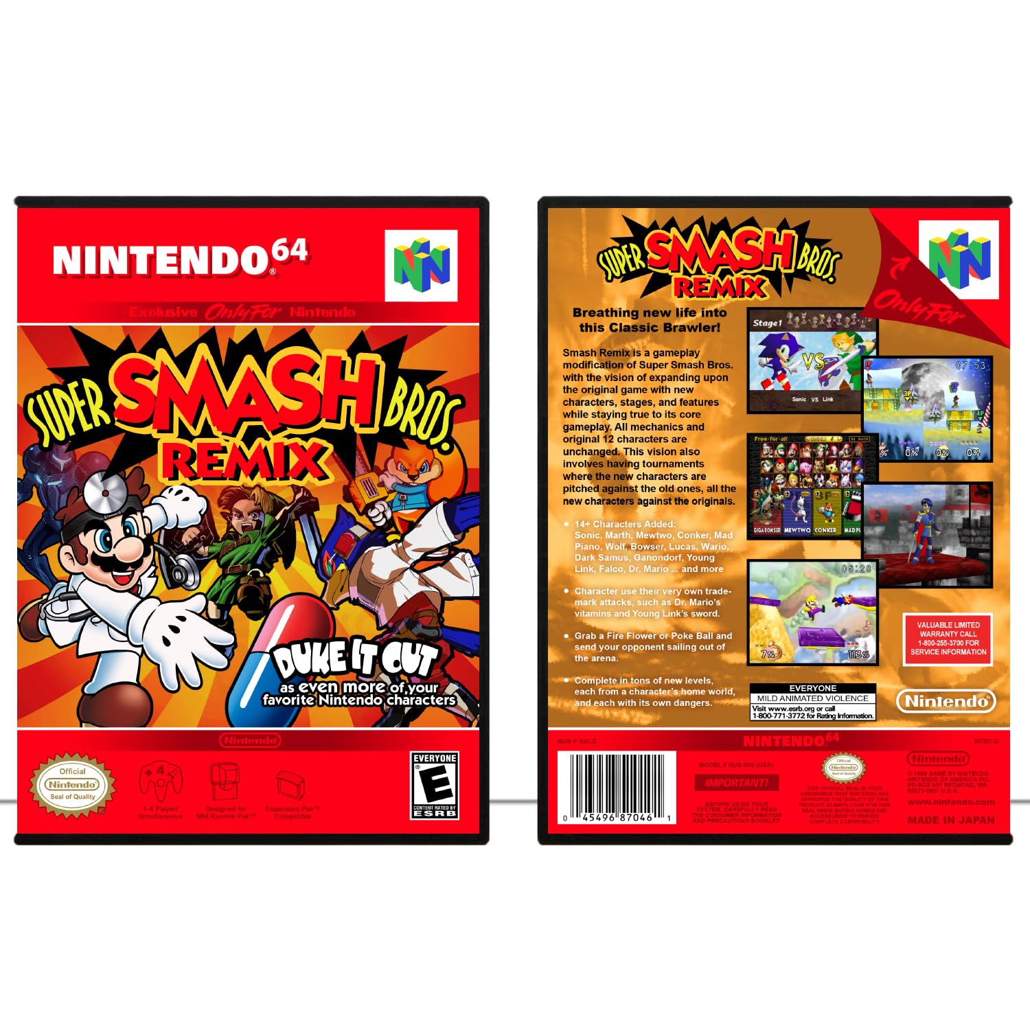 Amazon.com: Super Smash Bros. Remix | (N64DG-V) Nintendo 64 - Game Case ...