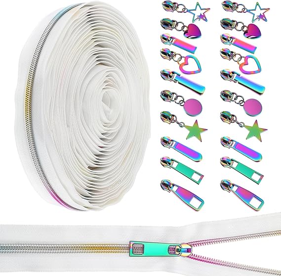 Amazon.com: Rainbow Zipper Tape 10 Yards Rainbow Teeth Nylon Zipper ...