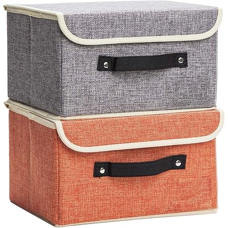 Amazon.com: Small Storage Boxes with Lids 2 Pack Linen Collapsible Cube ...