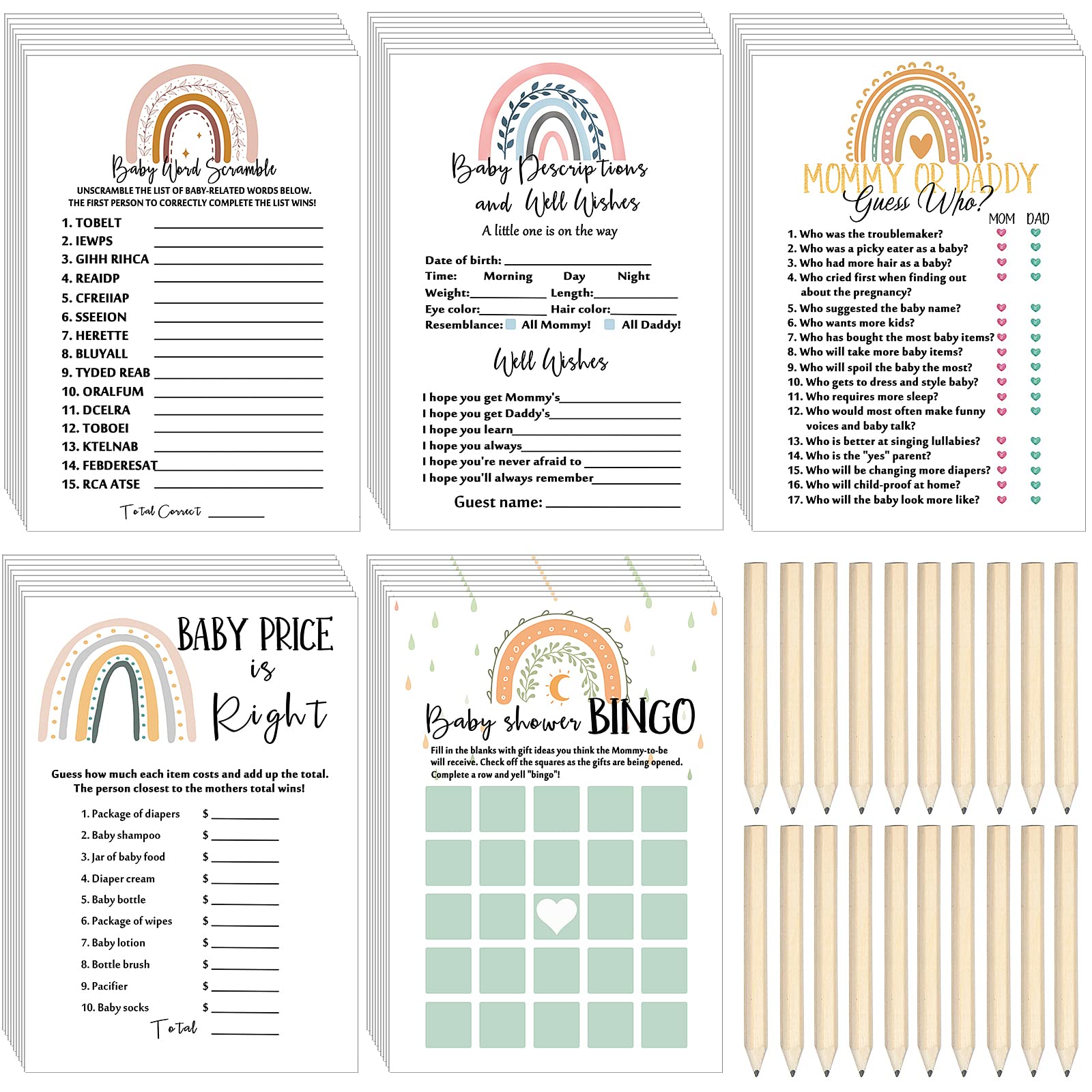 Rainbow Baby Shower Games Bingo Baby Shower Games & Favours | Sweet