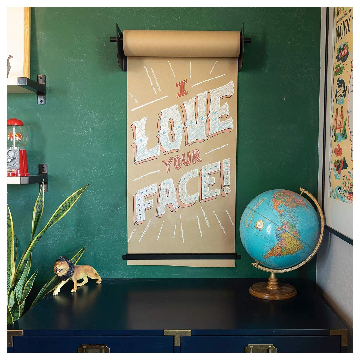 Buy Wall ed Kraft Paper Dispenser Cutter Kraft Paper Roll Display Retro ...