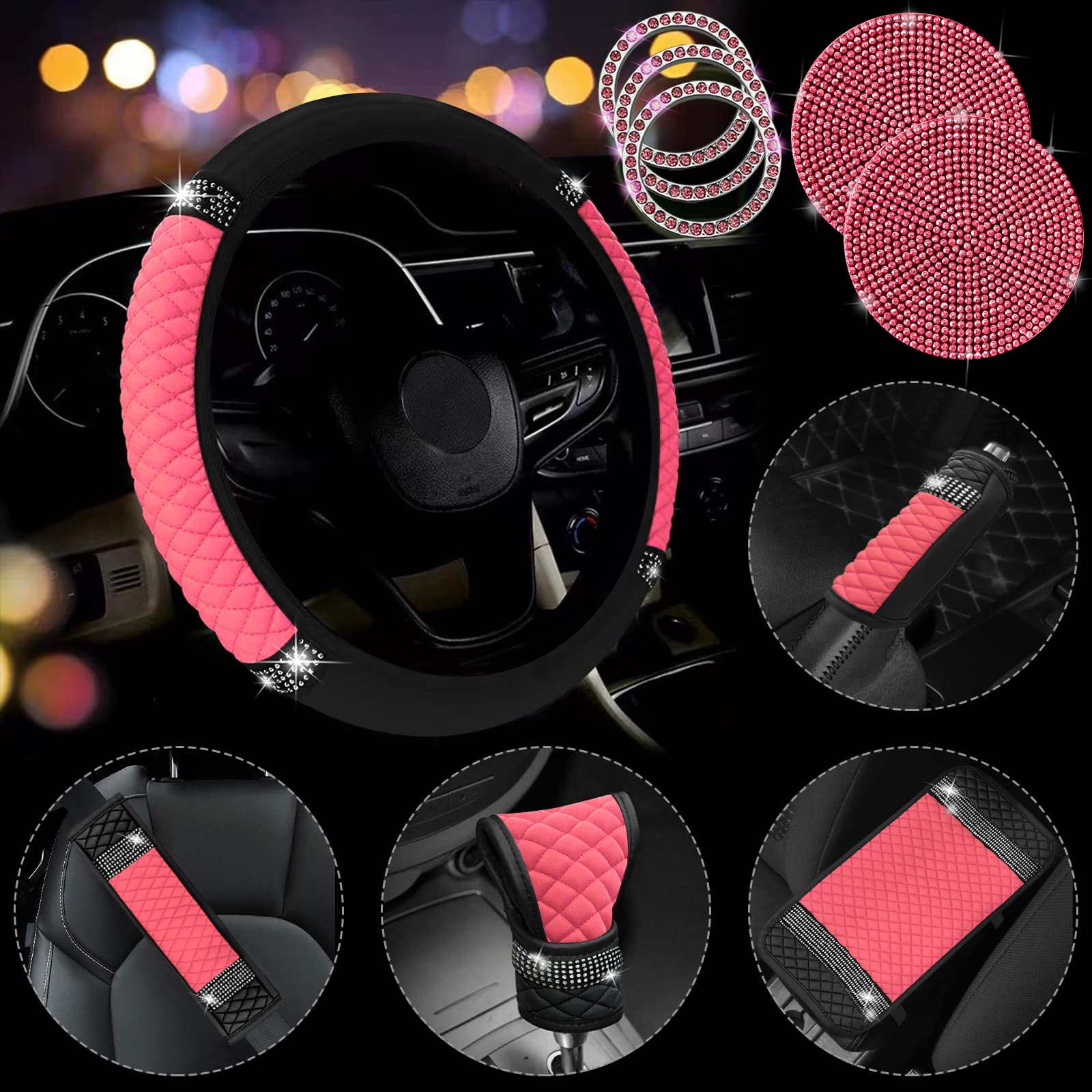 Snapklik.com : 11 PCS Bling Rhinestones Leather Car Accessories ...