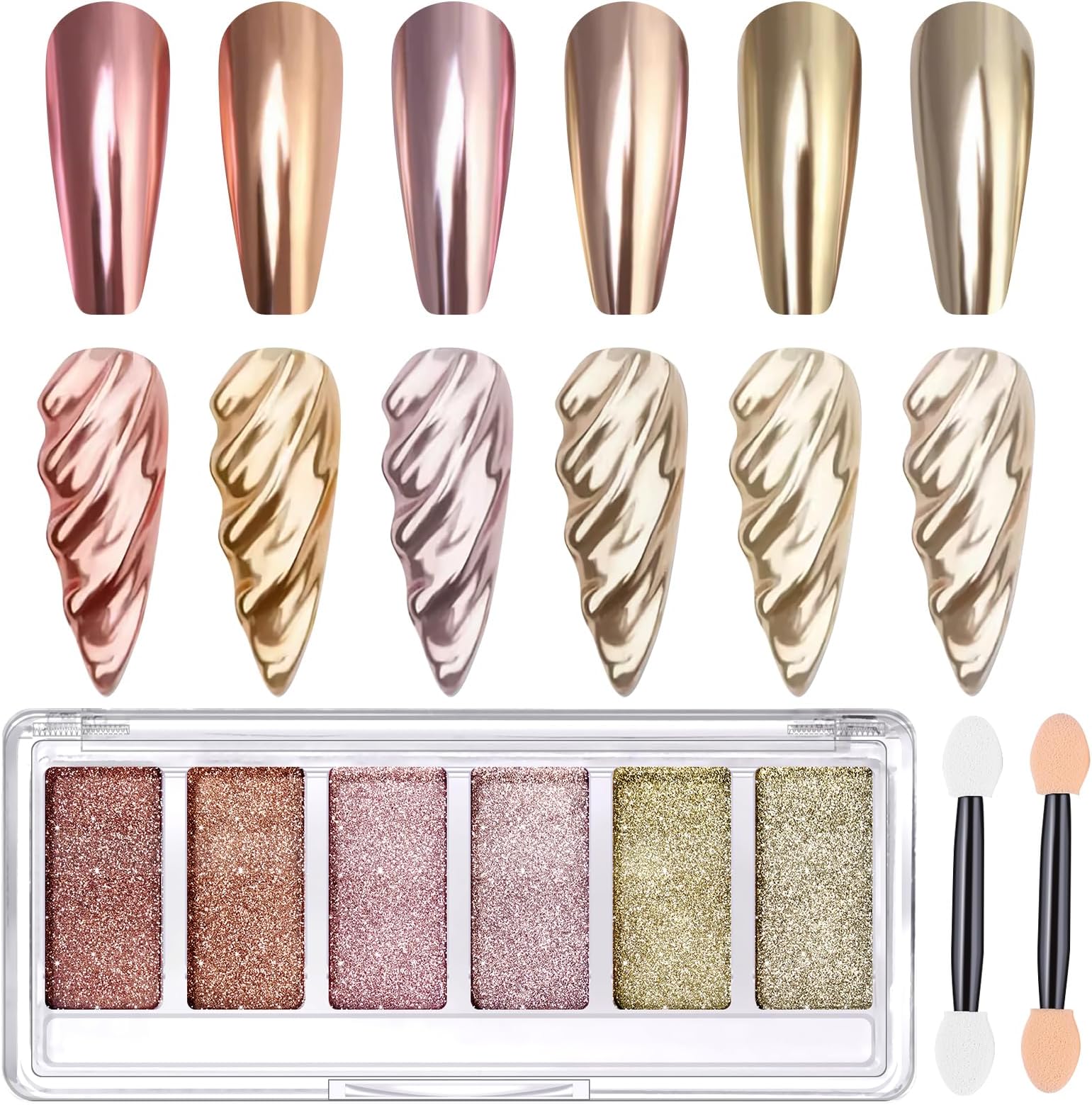 Amazon.com: GZMAYUEN Rose Gold Nail Chrome Powders, 6 Colors Gold ...