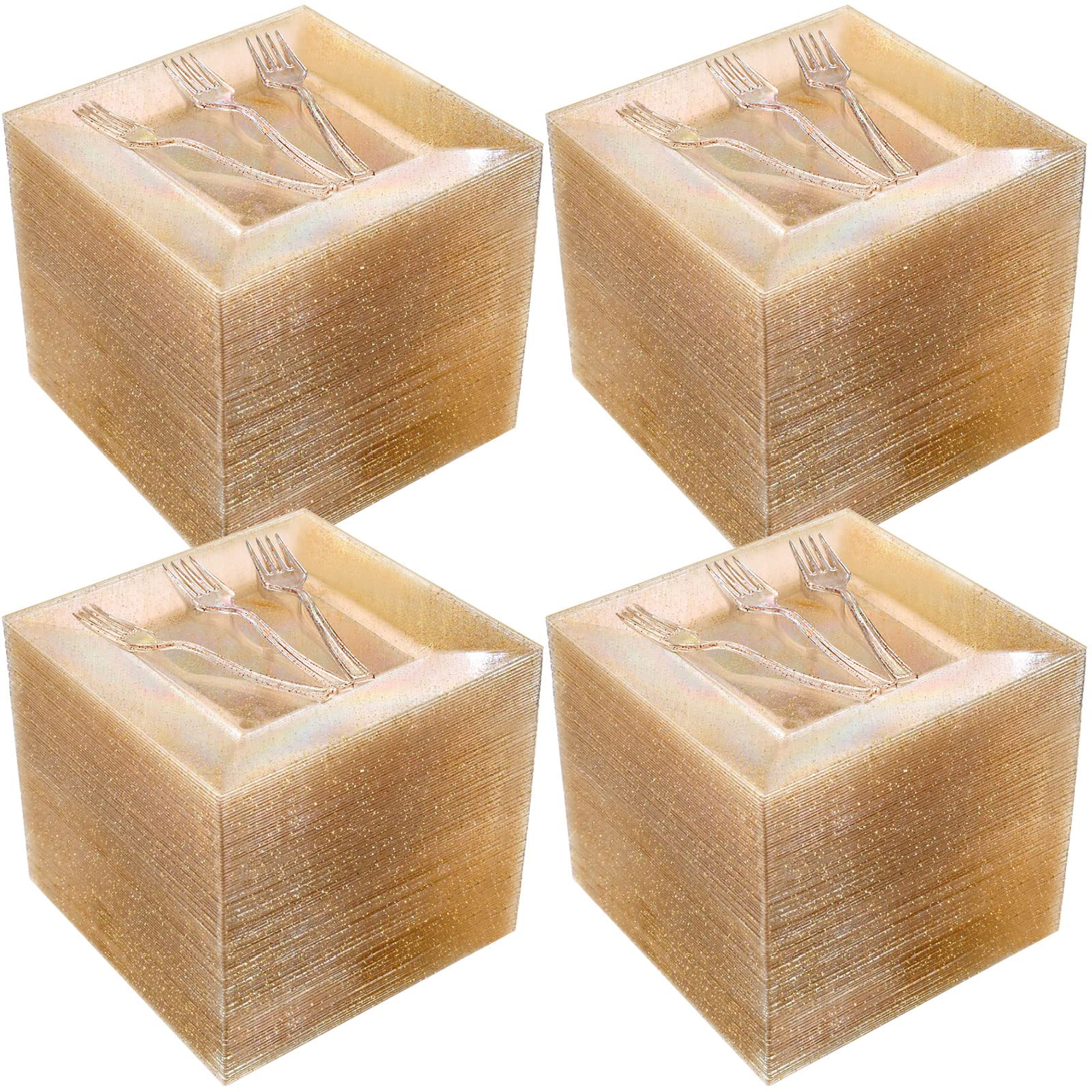 Gandeer 300Pcs Gold Plastic Plates Dinnerware Set Include 150 Gold ...