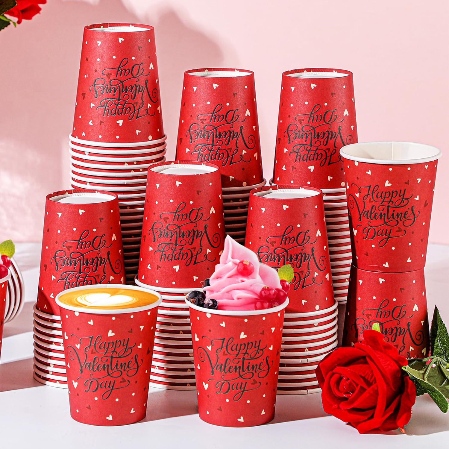 Amazon.com: Uiifan 100 Pcs 9 oz Valentine's Day Paper Cups Heart ...