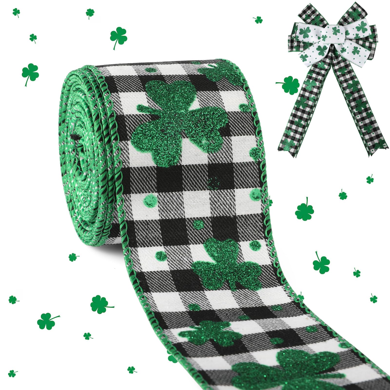 Amazon.com: St. Patricks Day Ribbon Wired, Glitter Green Shamrock ...
