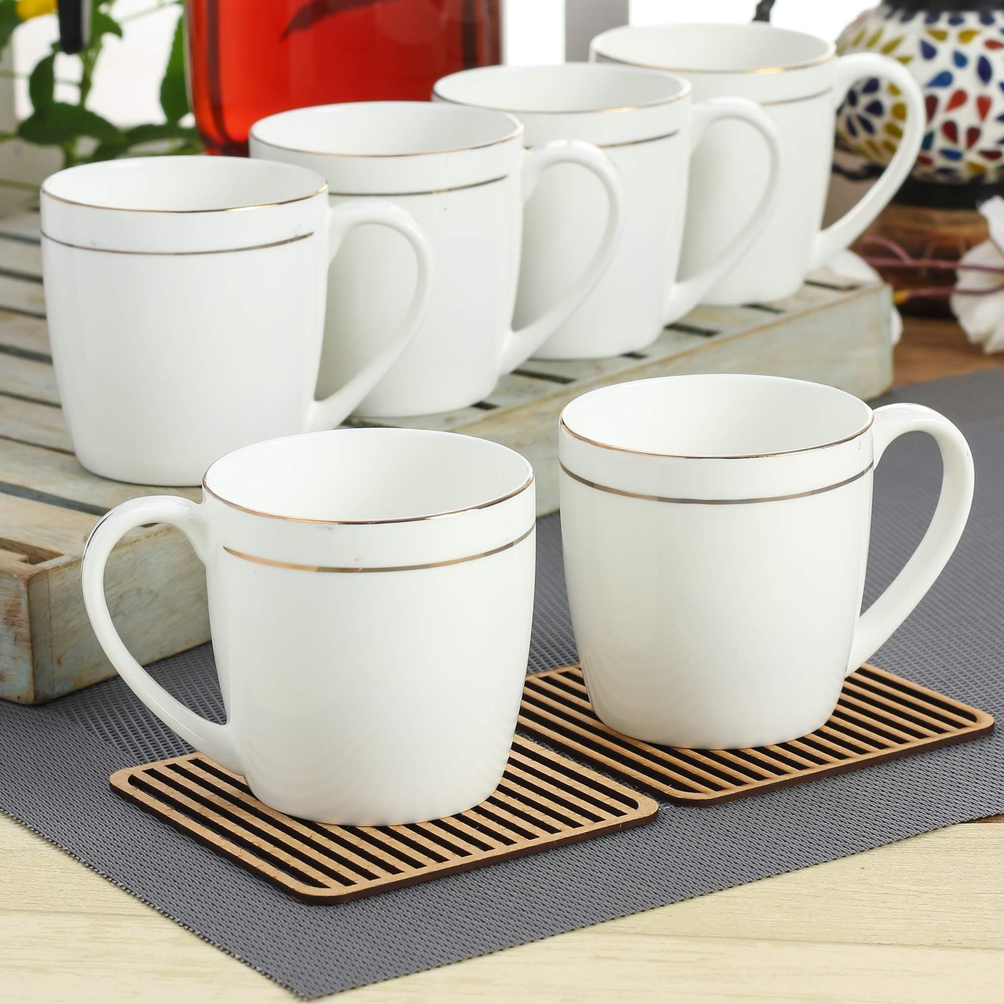 Buy Clay Craft Elegant Gold Line Coffee/Tea Cups Set of 6 Perfect for ...