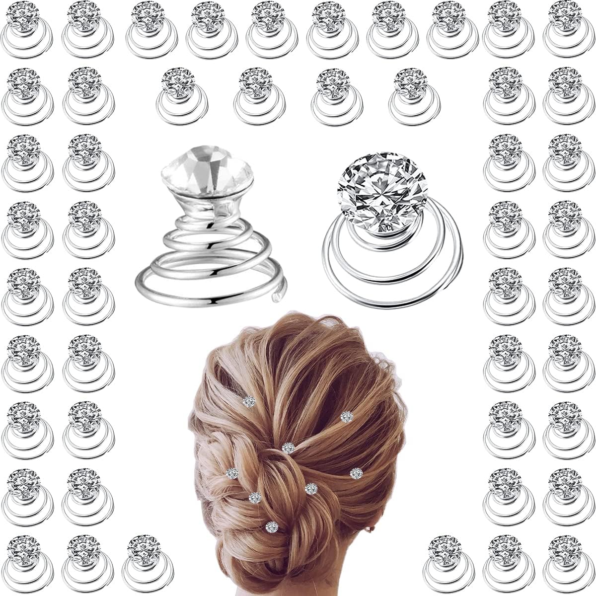 Amazon.com : 60 Pieces Rhinestone Crystal Twisters Set Spiral Hair Pin ...
