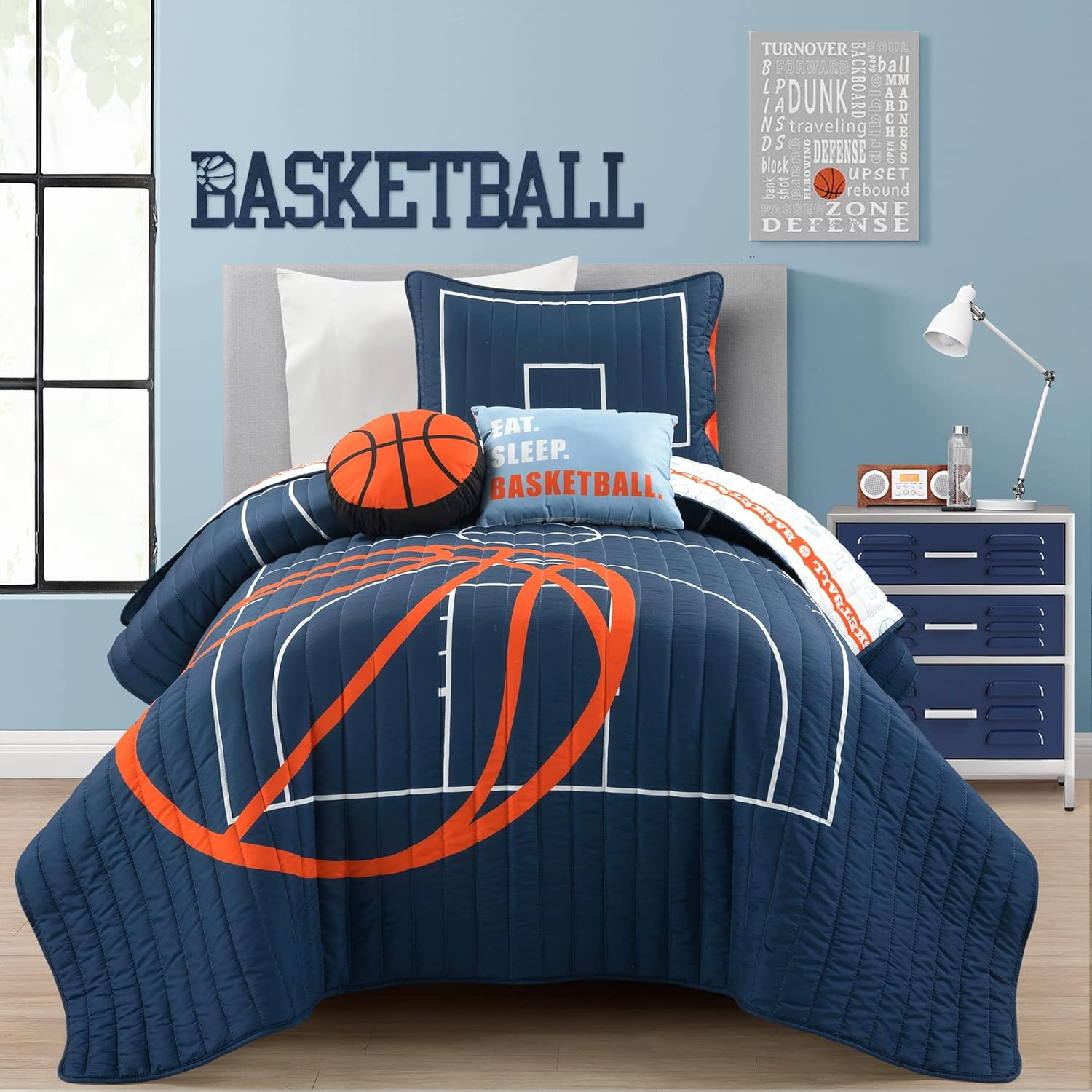 Amazon.com: Lush Decor Basketball Game Reversible Quilt Set, 4 Piece ...