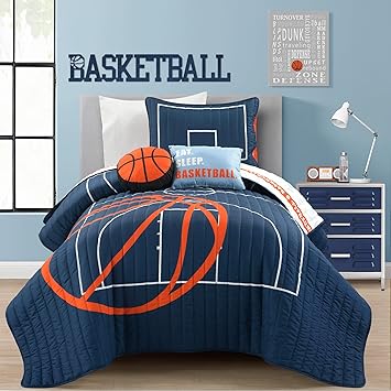 Amazon.com: Lush Decor Basketball Game Reversible Quilt Set, 4 Piece ...