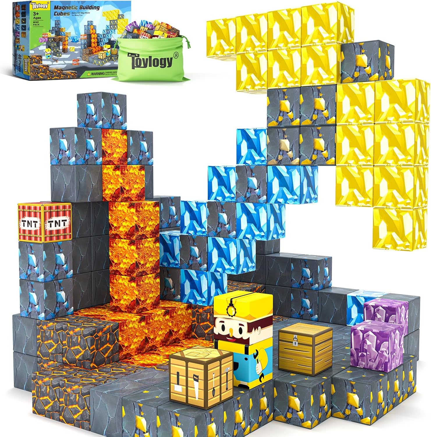 Amazon.com: Magnetic Blocks-Build Mine Magnet World Pickaxe Edition ...