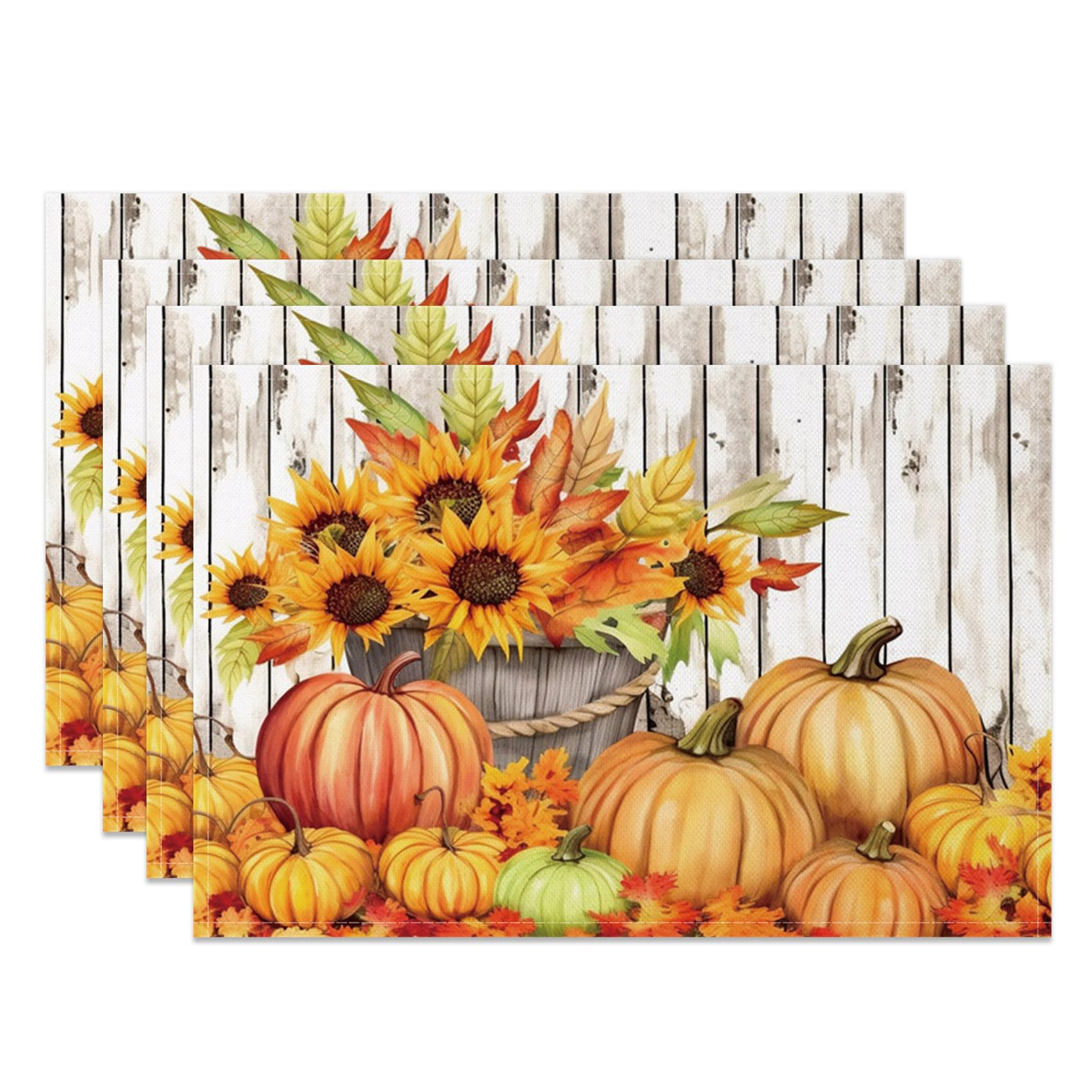 Amazon.com: Fall Placemats Set of 6,12x18 Inch Thanksgiving Pumpkin ...