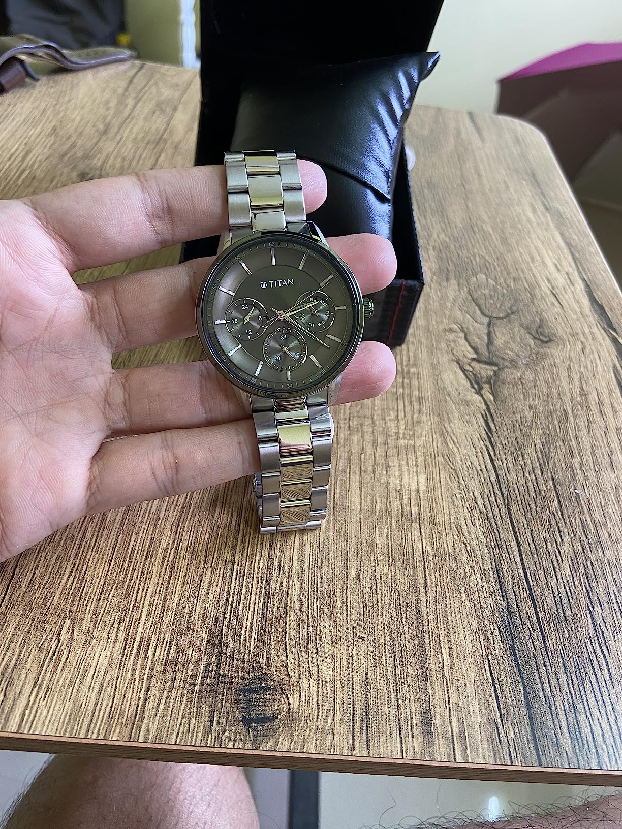 Titan Urban Magic Green Dial Quartz Multifunction Stainless Steel Strap ...