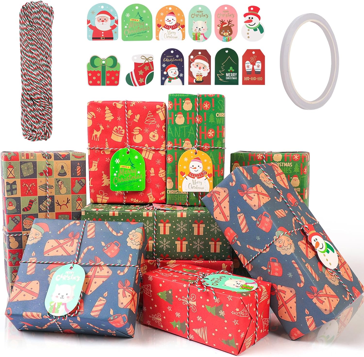 Amazon.com: Jevrench Christmas Wrapping Paper, 12 Sheets of Gift ...