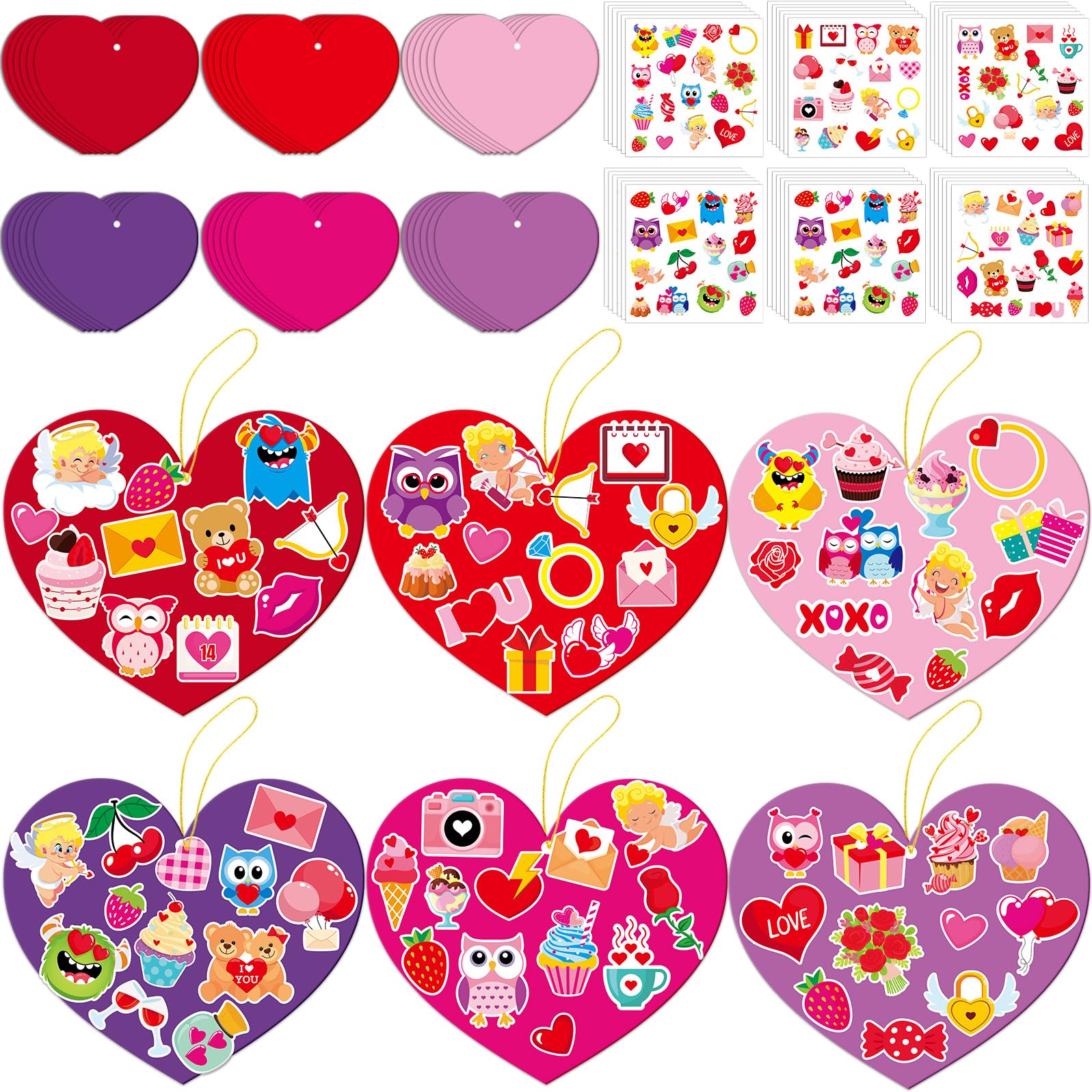 Amazon.com: 36 Sets Valentine's Day Heart Craft Kits for Kids ...